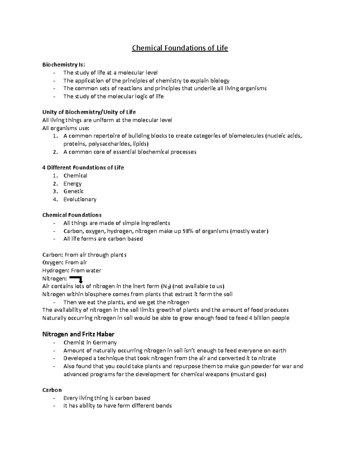 BMSC 120 mod 1 notes - Chemical Foundations of Life Biochemistry Is ...