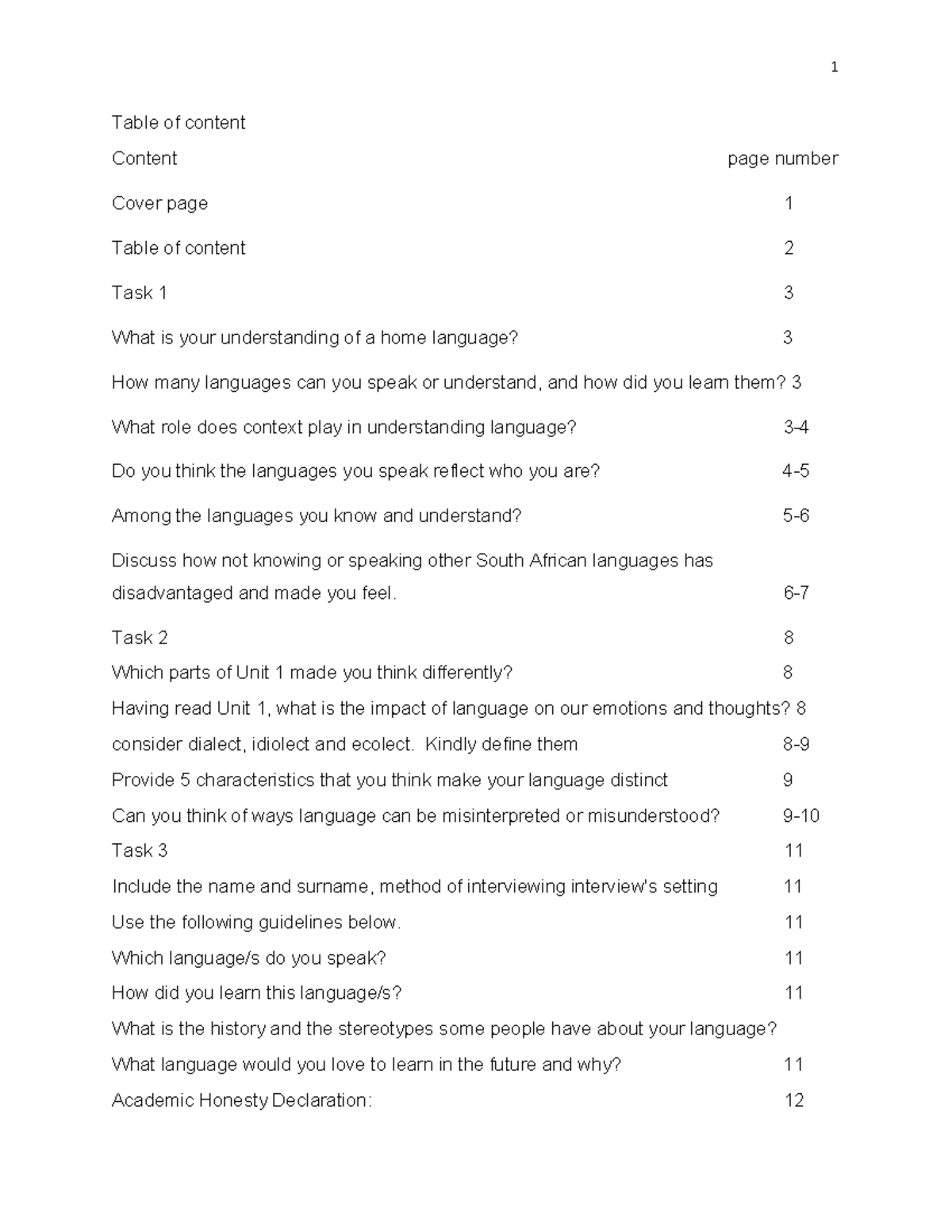 Assignment 1 for studocu - Table of content Cover page Content page ...