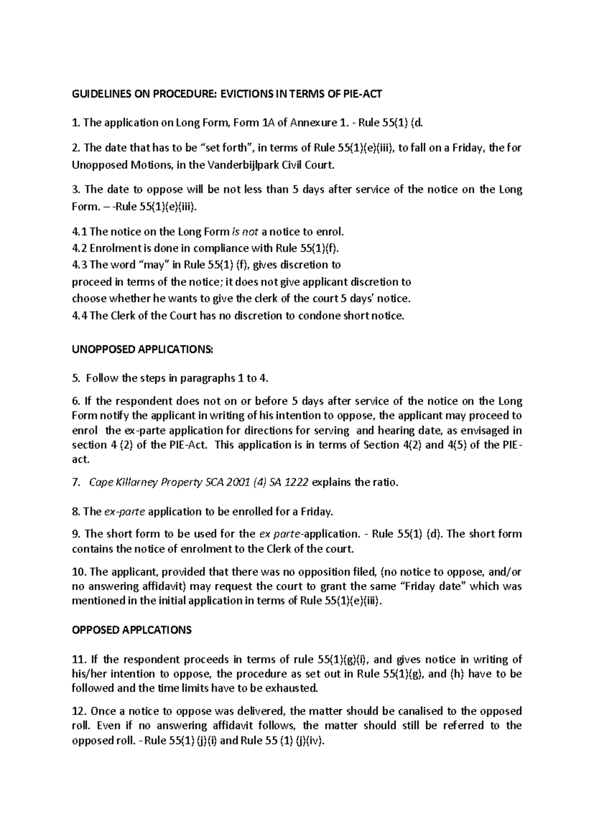 Guidelines-pie-procedure - GUIDELINES ON PROCEDURE: EVICTIONS IN TERMS ...