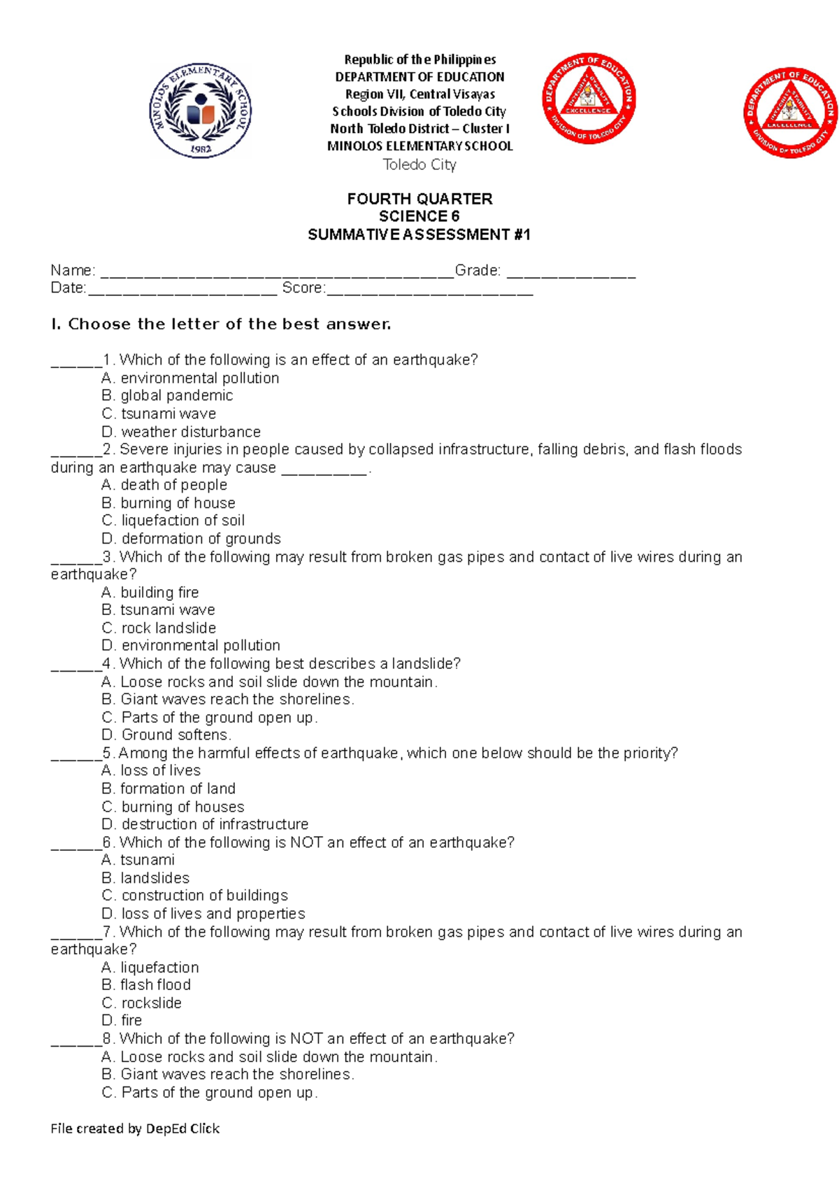 SCI6 ST1 Q4 - Academic Module - Republic of the Philippines DEPARTMENT ...