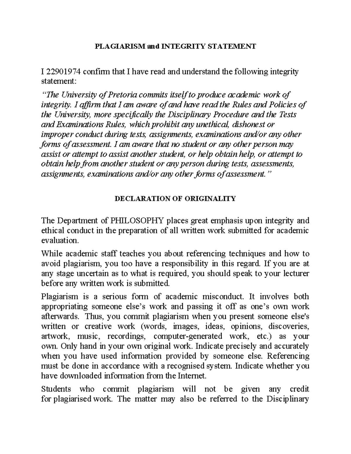 Tutorial Assignment 3 copy - PLAGIARISM and INTEGRITY STATEMENT I ...