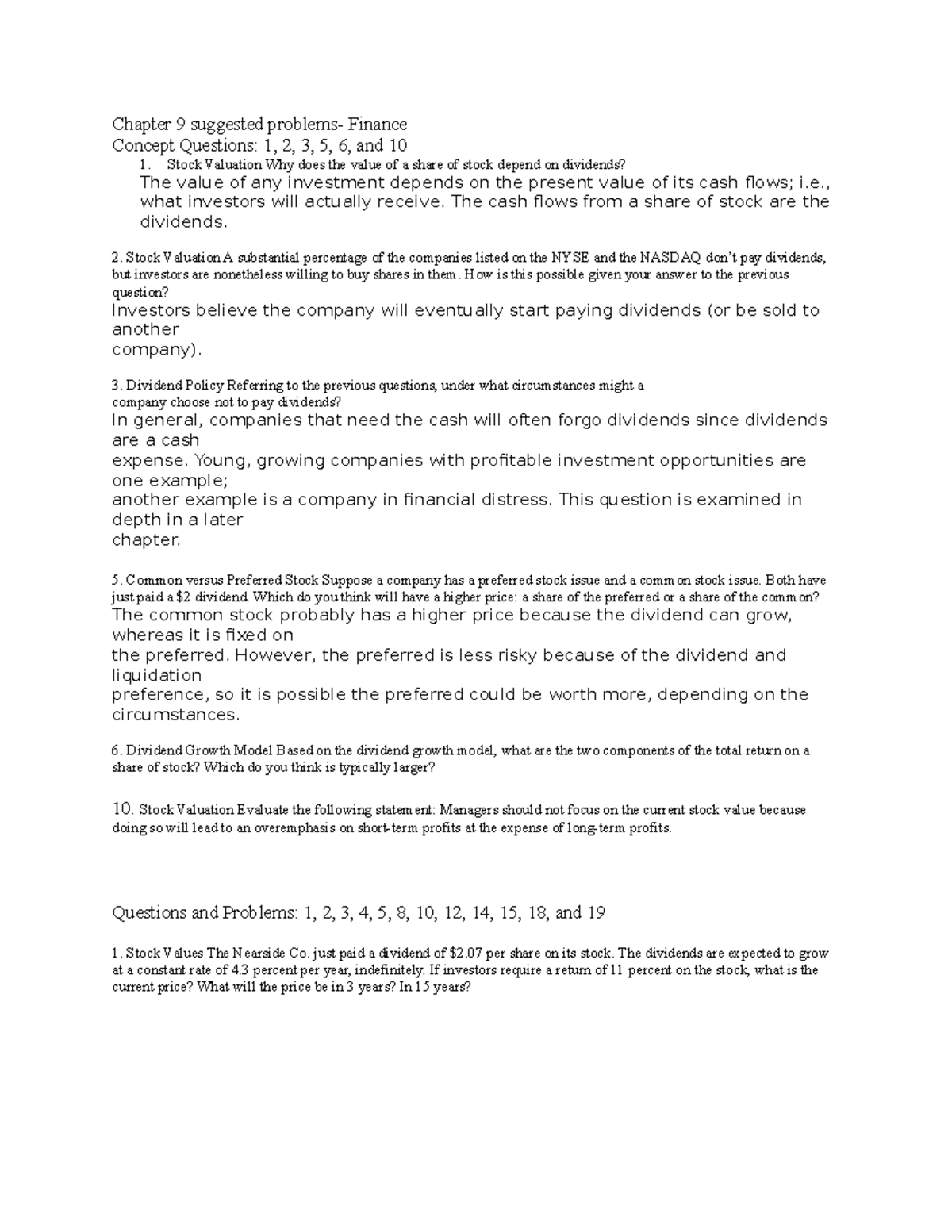 Chapter 9 suggested problems- Finance - Chapter 9 suggested problems ...