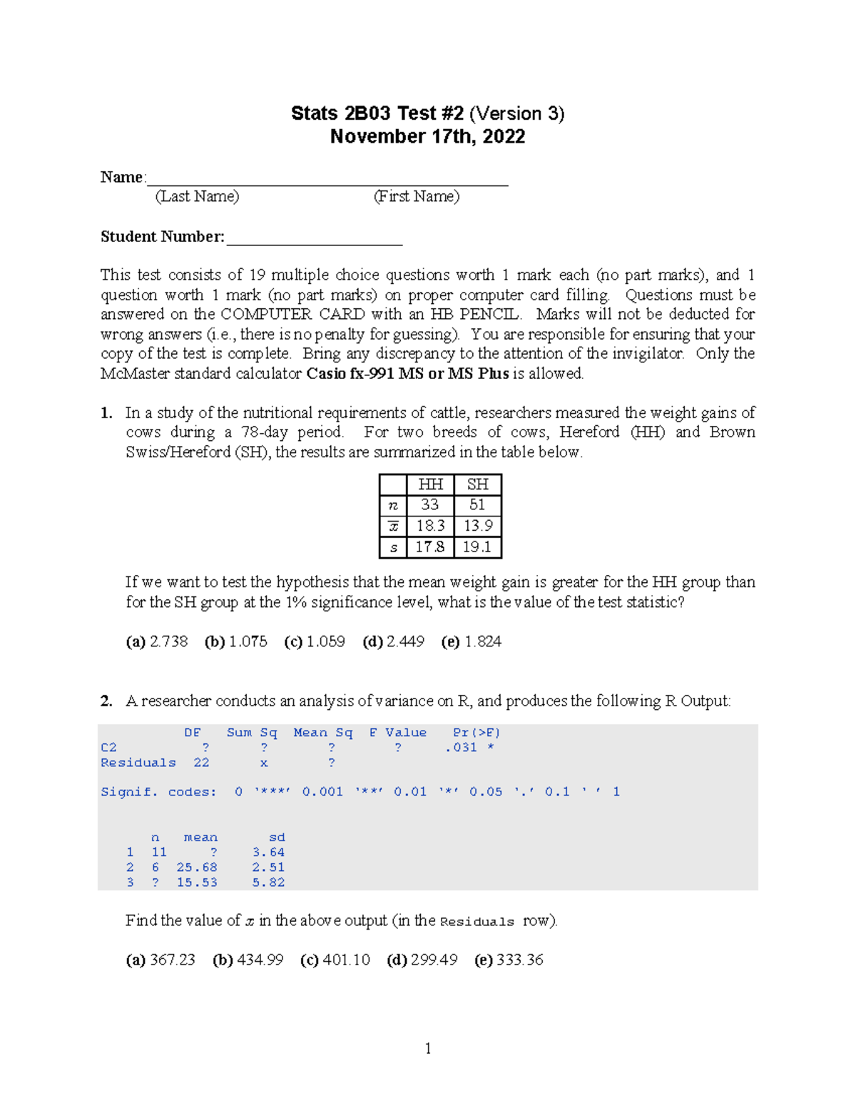 File - Test 2 Stats 2B03 Version 3 - Stats 2B03 Test #2 (Version 3 ...