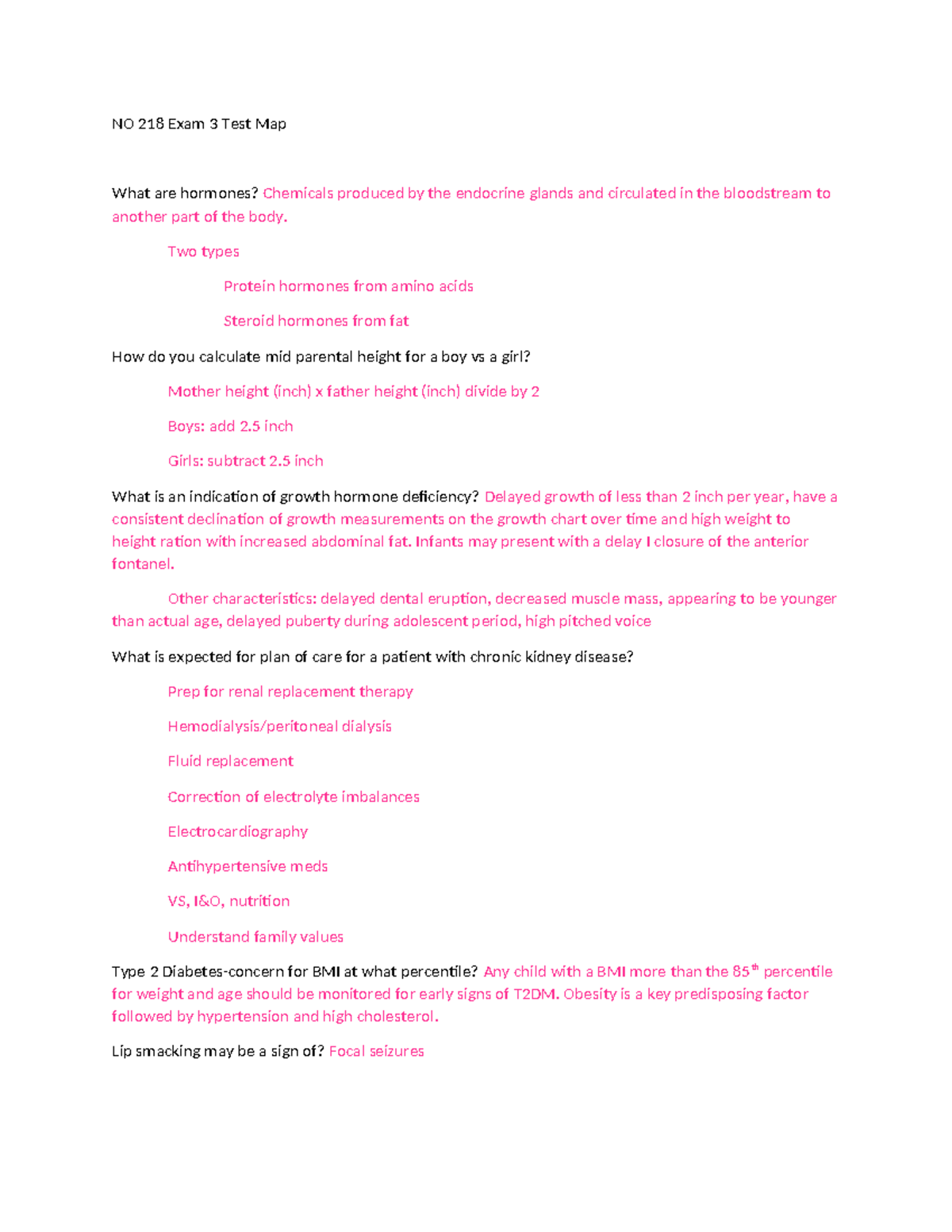 NO 218 Exam 3 Test Map - review - NO 218 Exam 3 Test Map What are ...