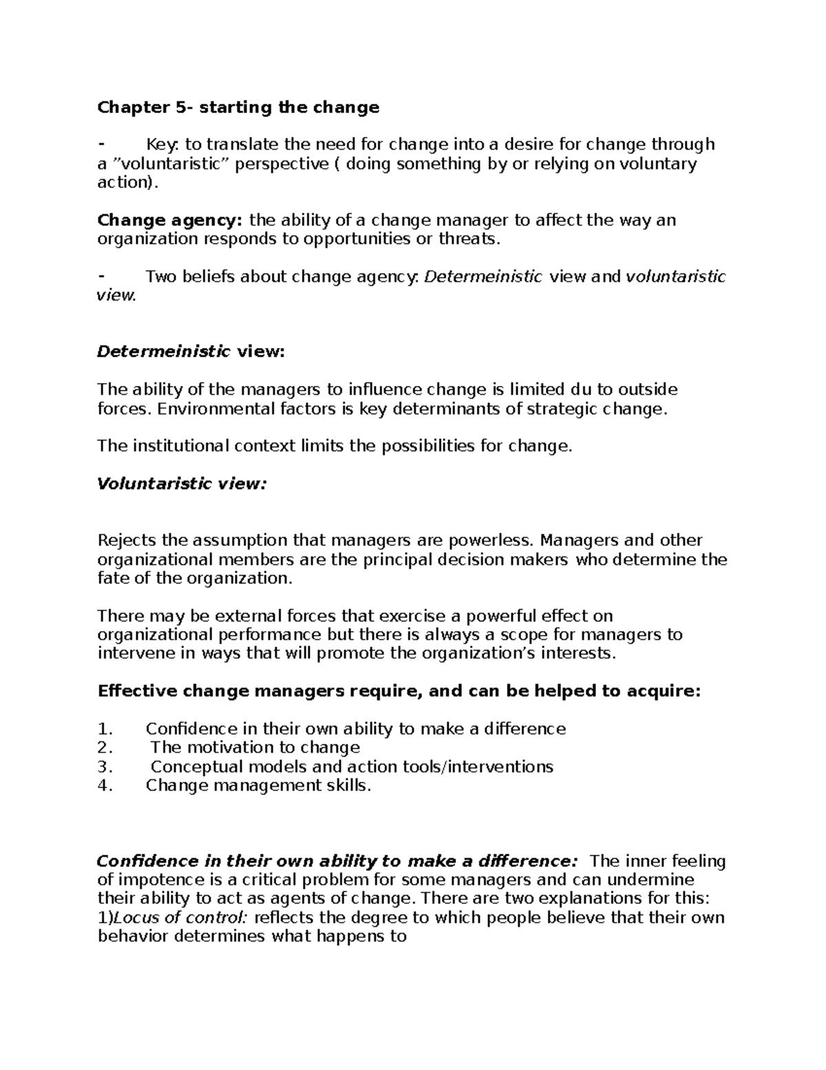 Change management Chapter 5 - Chapter 5- starting the change ⁃ Key: to ...