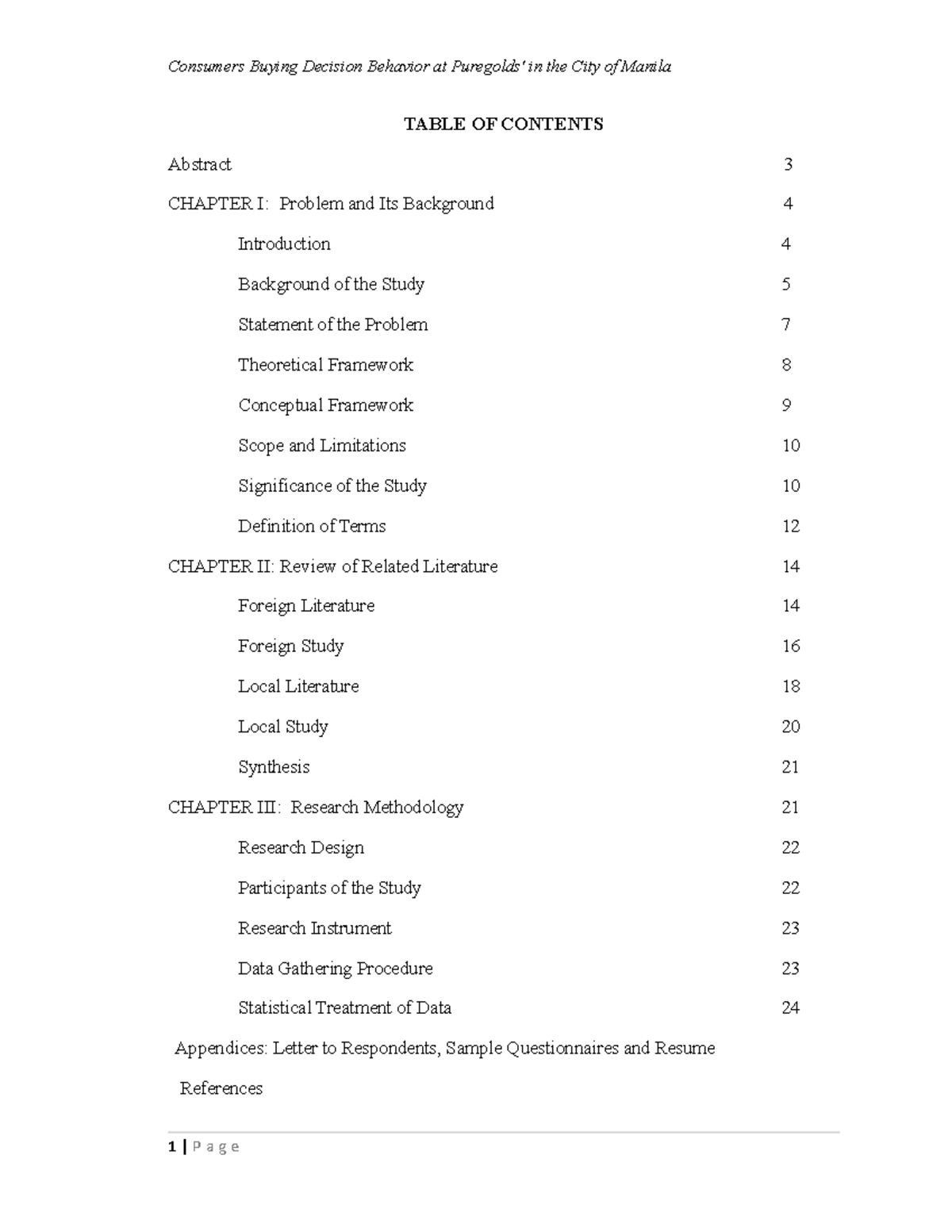 Research Chapter 1 3 - TABLE OF CONTENTS Appendices: Letter to ...