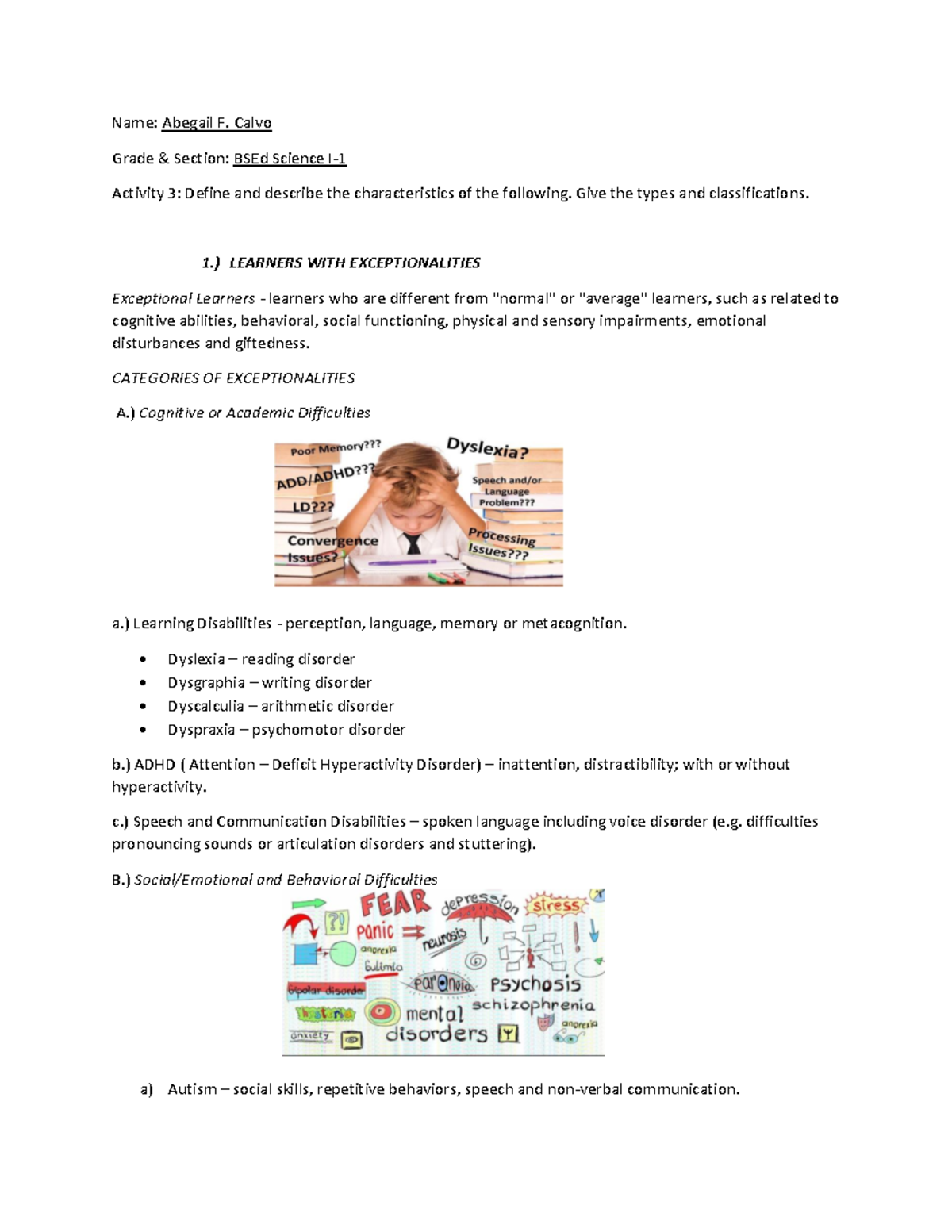 Activity 3 Calvo, Abegail, BSEd Science I-1 - Name: Abegail F. Calvo Grade & Section: BSEd - Studocu