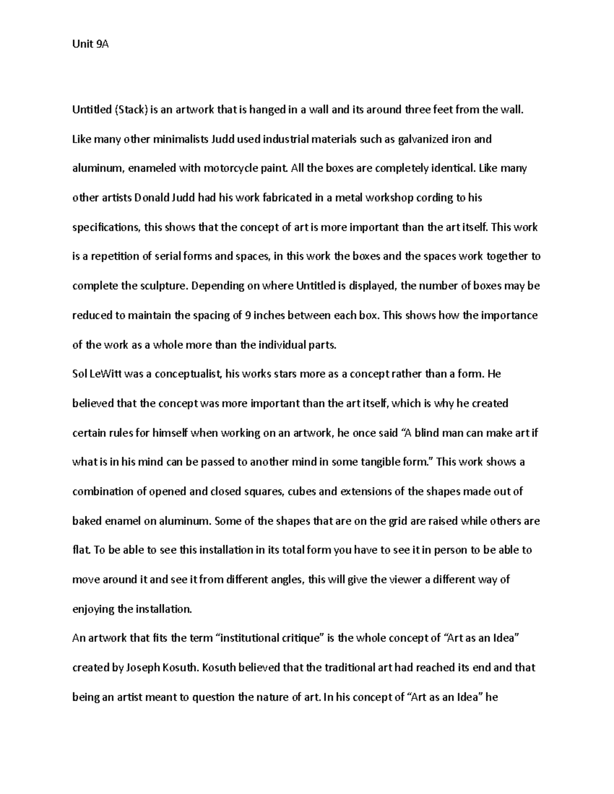 Unit 9A - Untitled (Stack) is an artwork that is hanged in a wall and ...