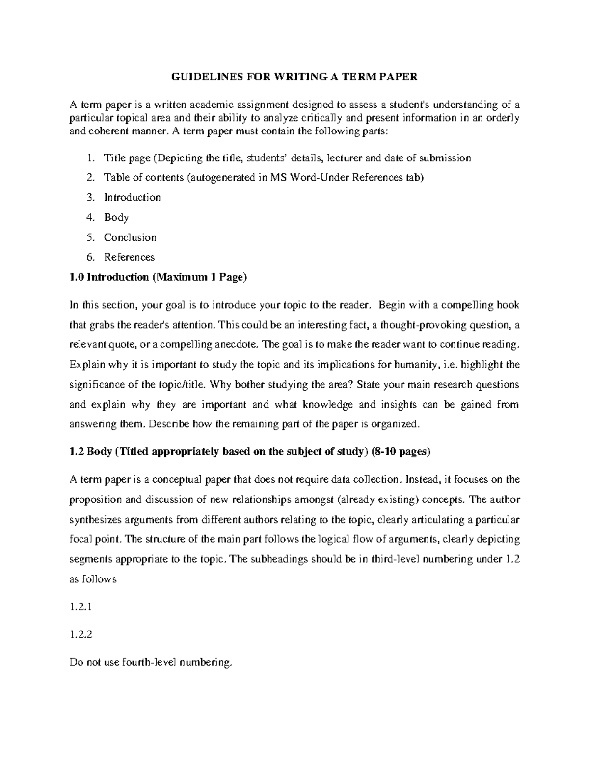 Guidelines for Writing a Term Paper - GUIDELINES FOR WRITING A TERM ...