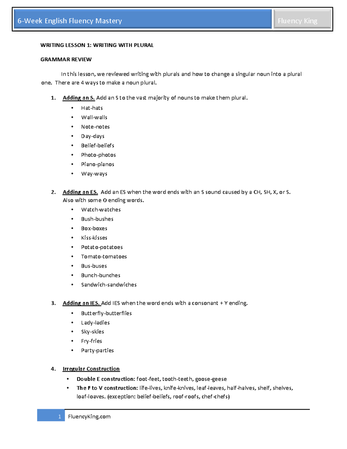 Writing with Plurals 1 worksheet+editted - WRITING LESSON 1: WRITING ...