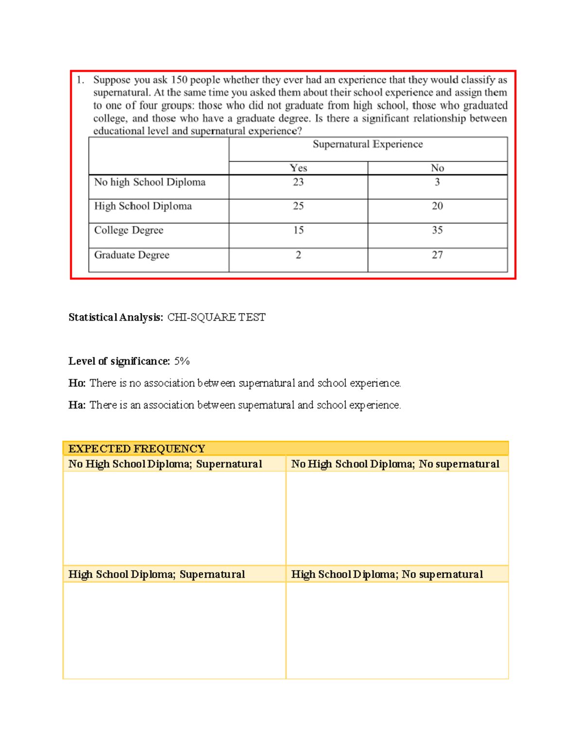 Statistical Analysis - answers - Statistical Analysis: CHI-SQUARE TEST ...