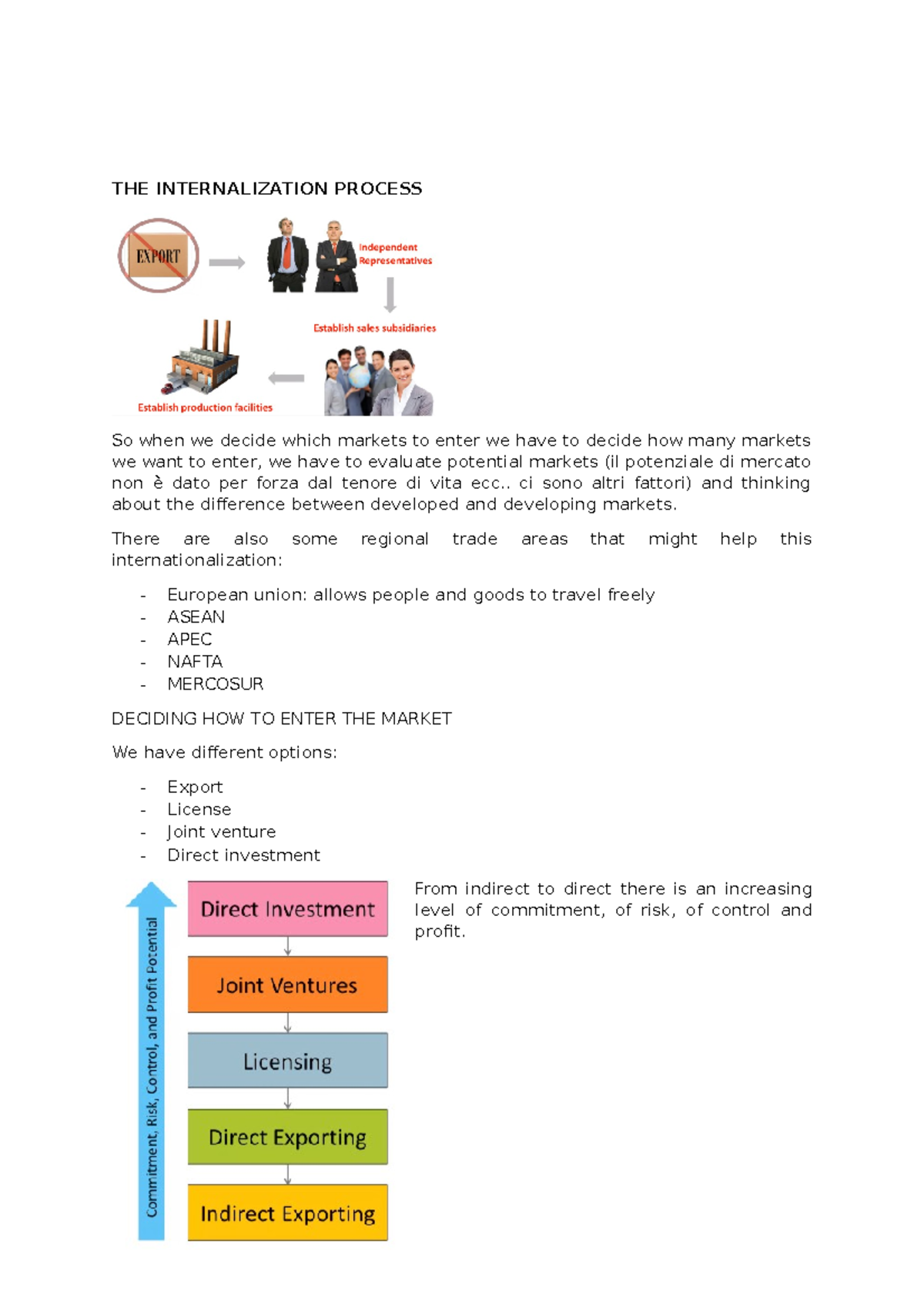 Lezione 6 - THE INTERNALIZATION PROCESS So when we decide which markets ...
