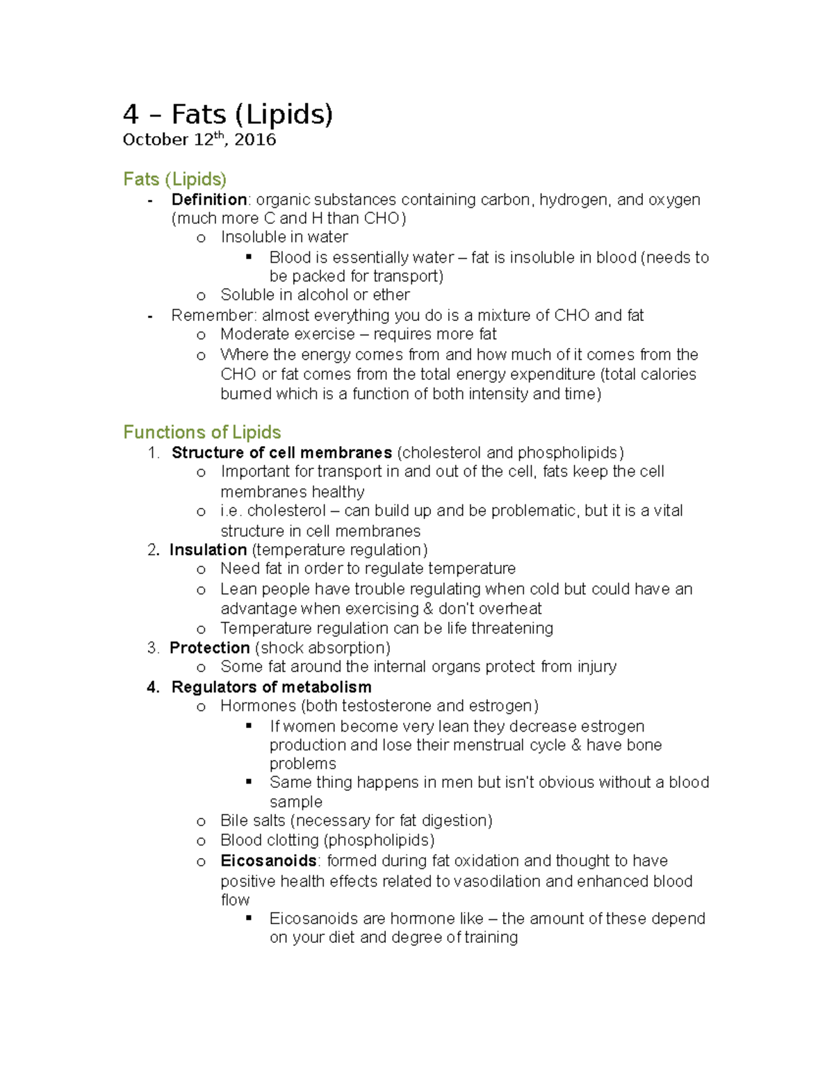 4 – Fats - fats - 4 – Fats (Lipids) October 12th, 2016 Fats (Lipids ...