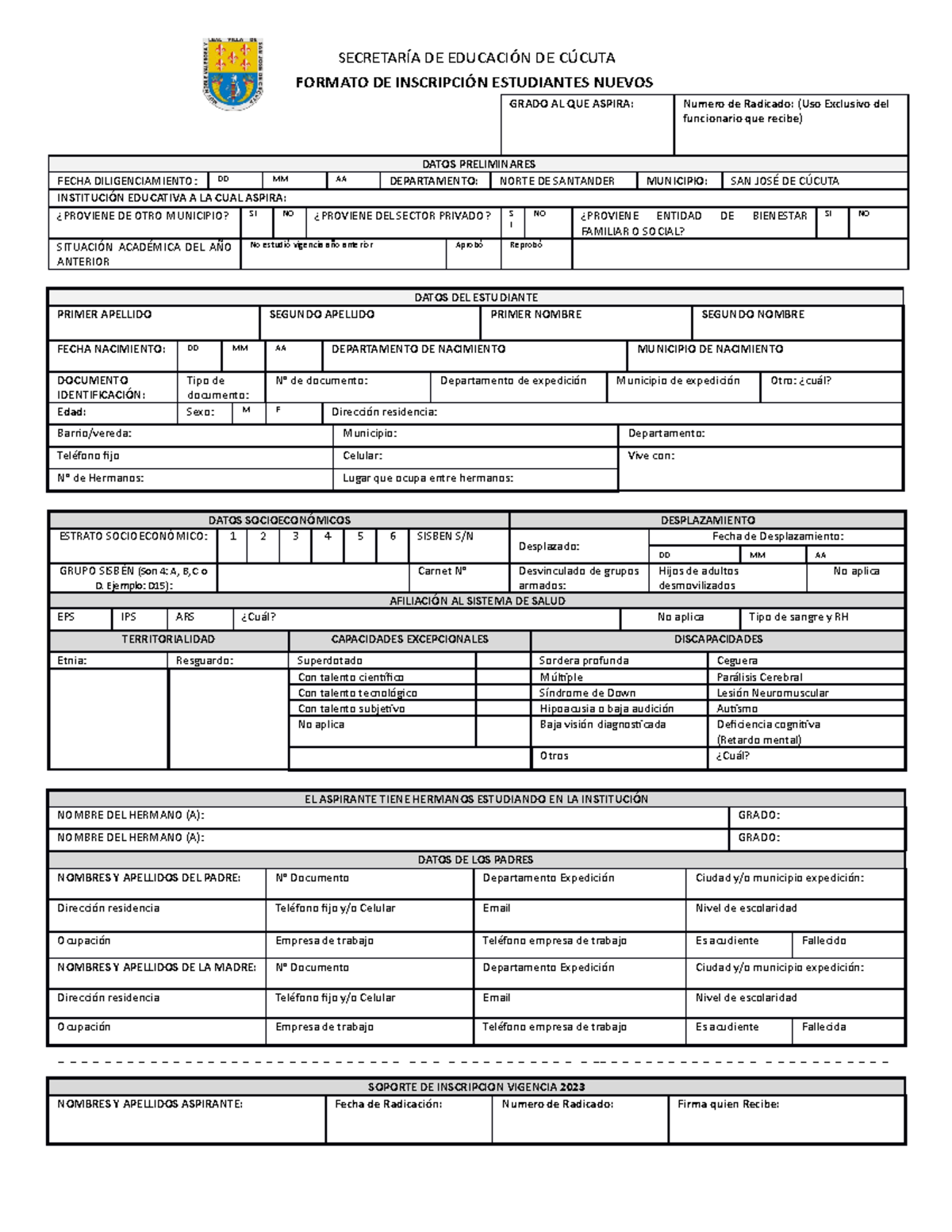 Formato Inscripciones 2023 - SEM CÚCUTA - SECRETARÍA DE EDUCACIÓN DE ...