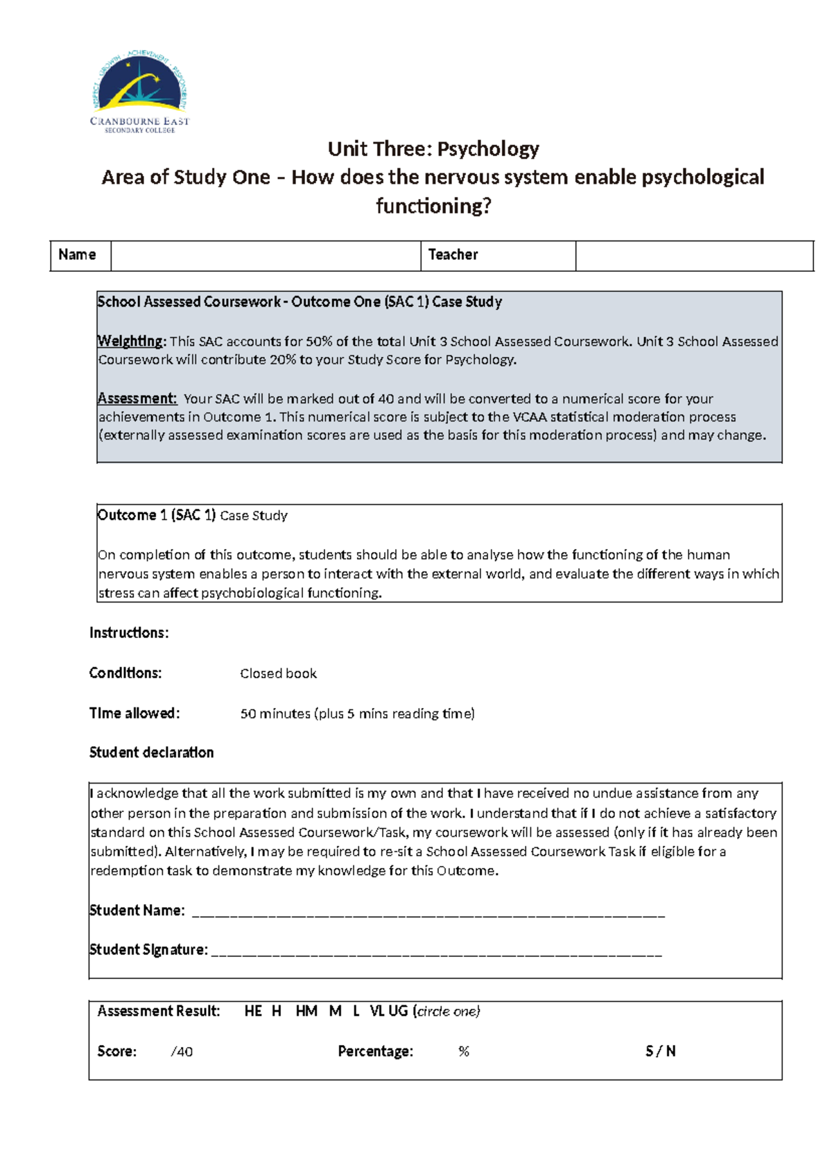U3 Psychology SAC Ao S 2 - Practice SAC material - Unit Three ...