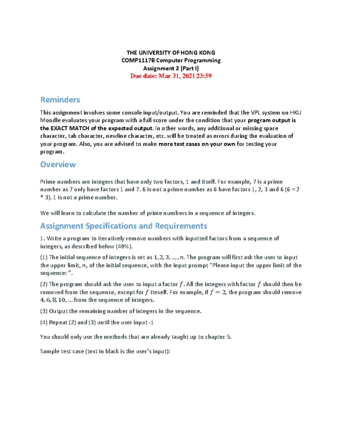 1117b Assignment 2 Part I The University Of Hong Kong Comp1117b Computer Programming