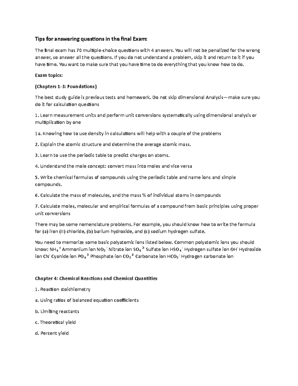 Finals study guide - Tips for answering questions in the final Exam ...