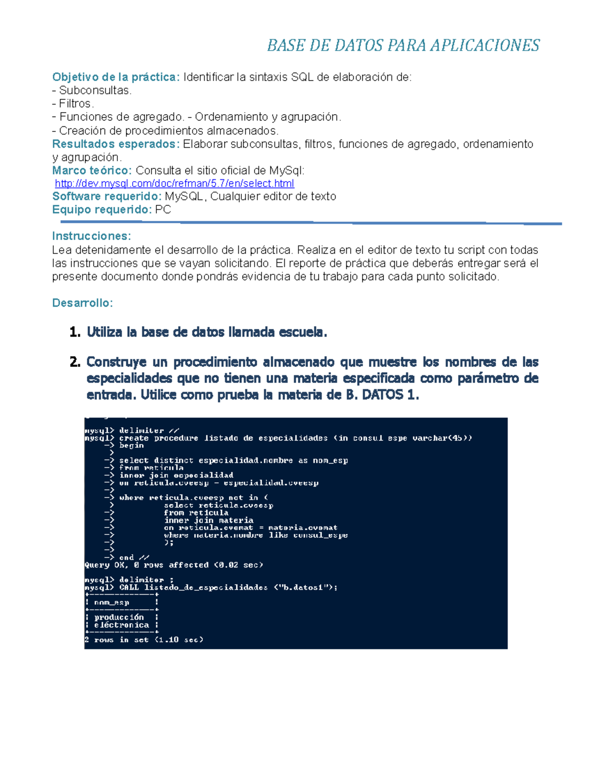 SQL-P5 - Práctica - BASE DE DATOS PARA APLICACIONES Objetivo de la ...