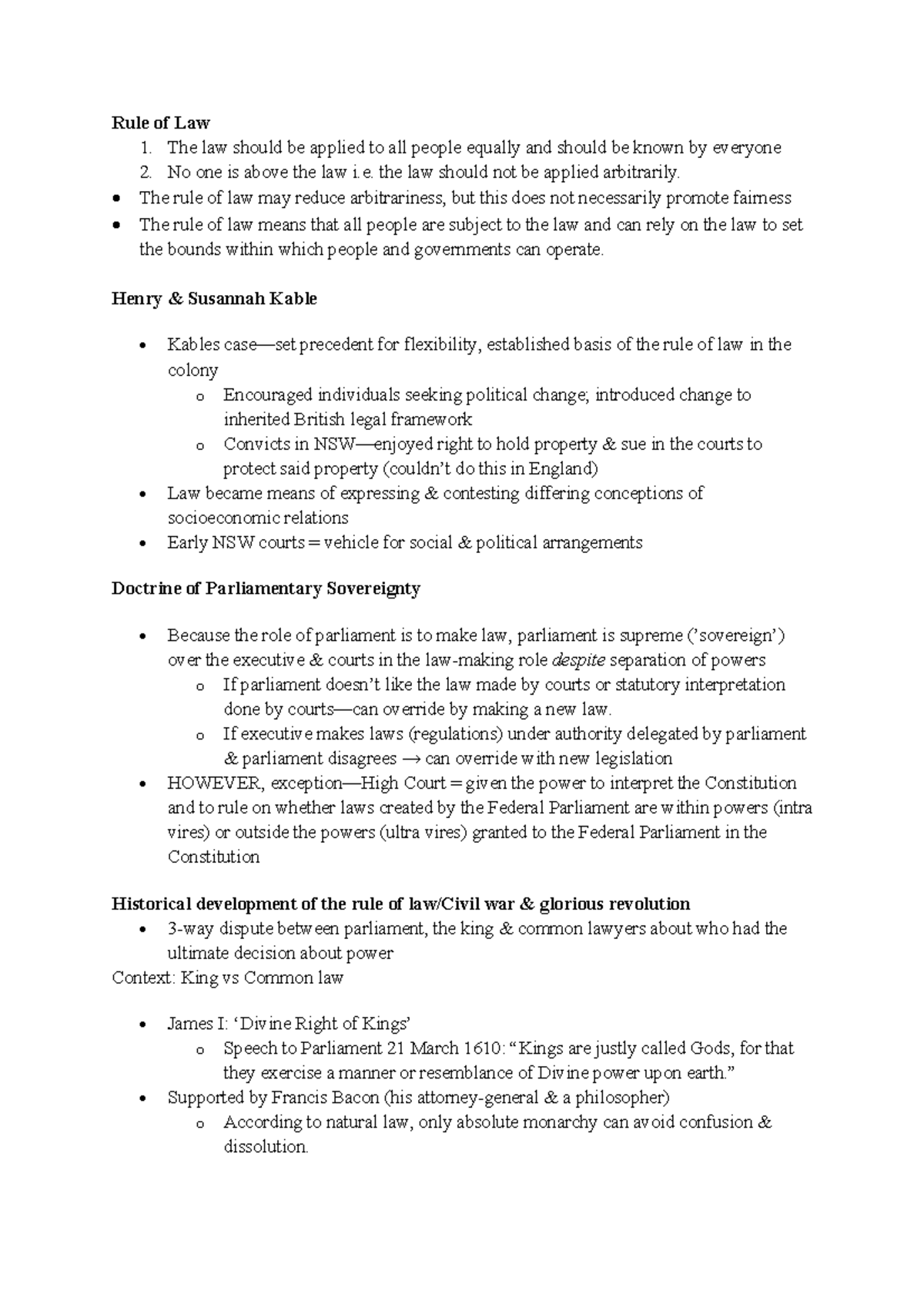 Rule of Law - Notes on the rule of law for final exam - LAWS1052 - UNSW ...