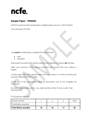 Sample tasks mathematics entry level 1 - NCFE Functional Skills ...
