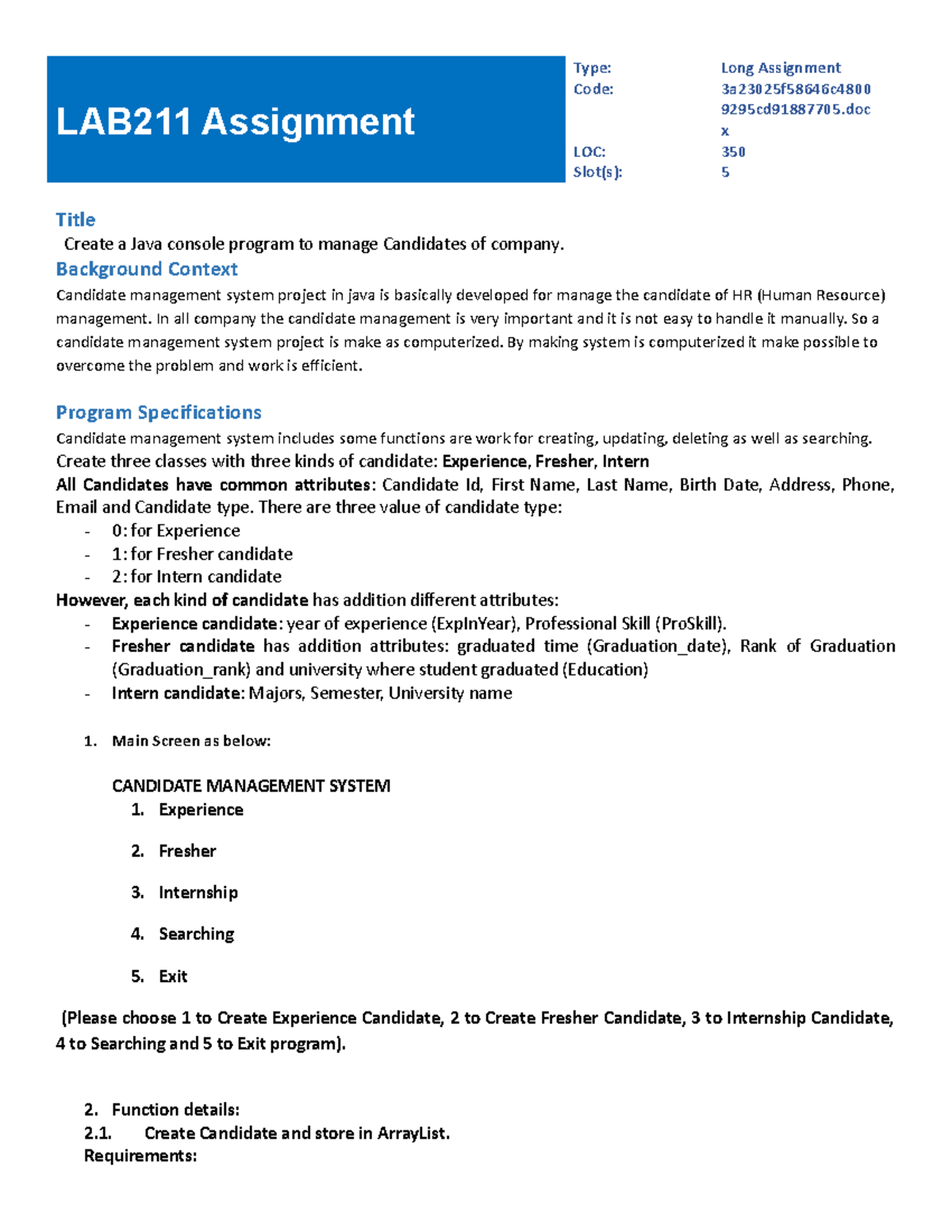 lab5 cua thay long - LAB211 Assignment Type:Code: Long ...