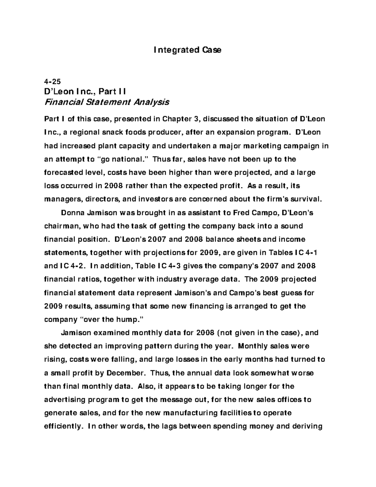 Integrated Case 4 25 Financial Statement - I ntegrated Case 4- D’Leon I ...