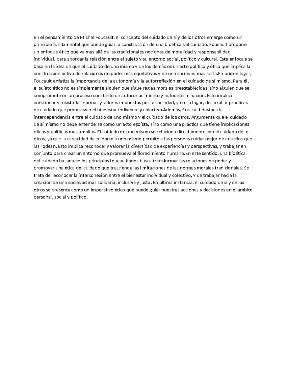 Argumento Foucault - El cuidado del si y del otro. - En el pensamiento ...