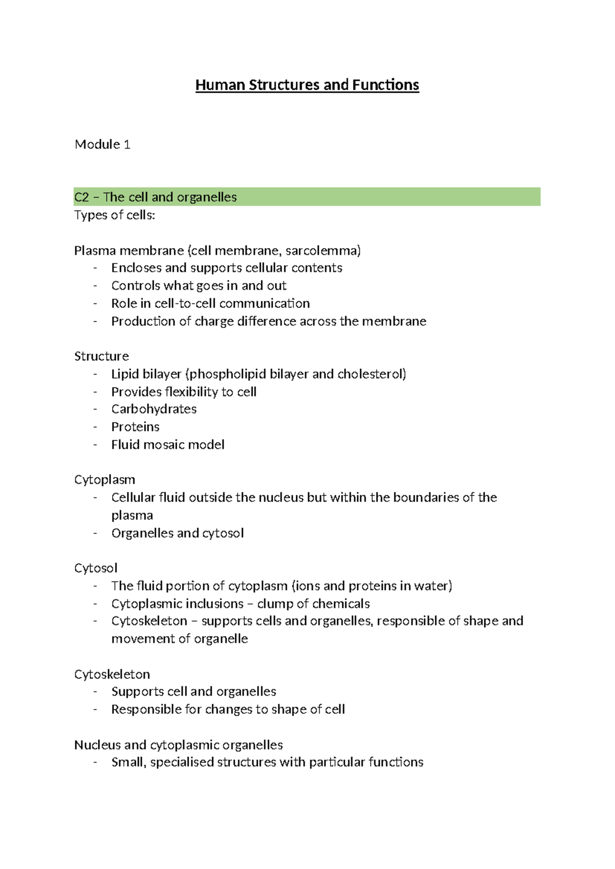 Human Structures and Functions - Human Structures and Functions Module ...