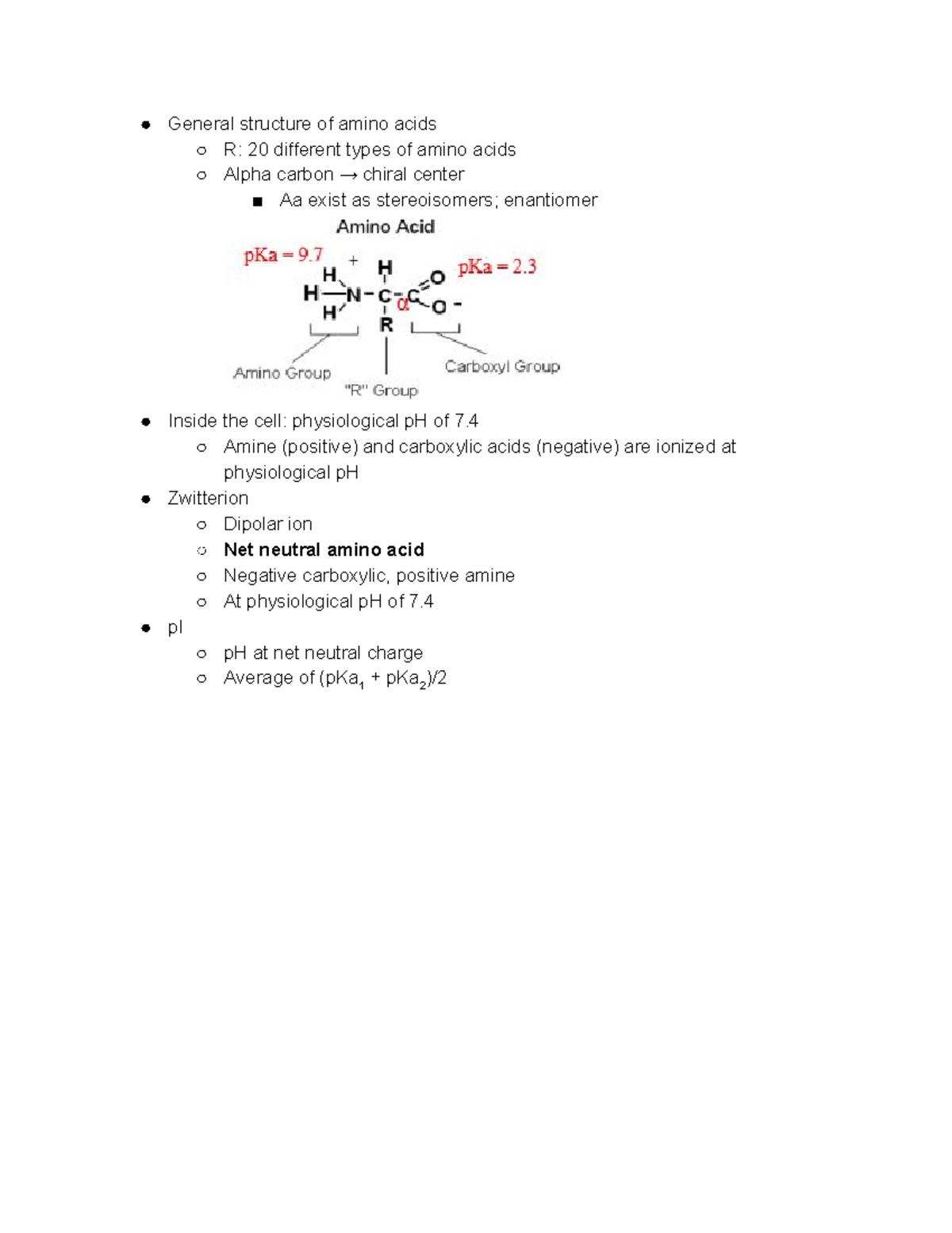 Chapter 7- Amino Acids - General structure of amino acids R: 20 ...