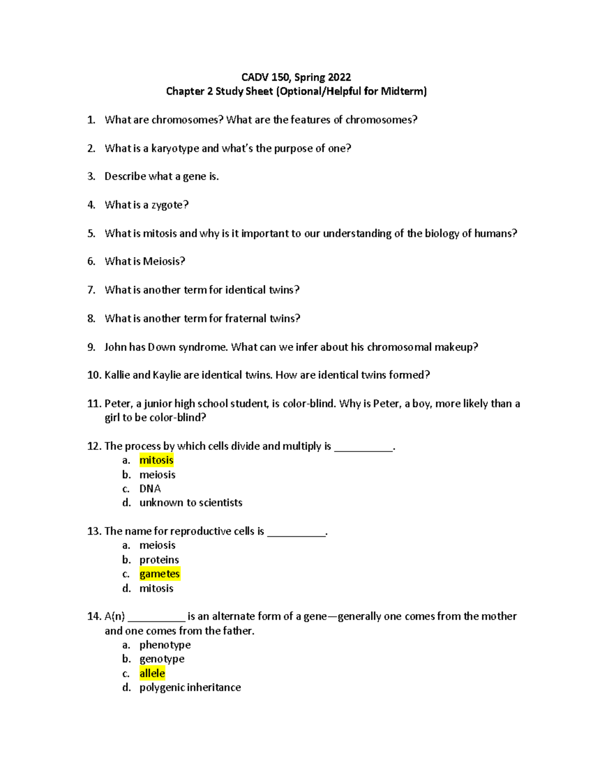 Answer KEY Chapter 2 Study Sheet - CADV 150, Spring 2022 Chapter 2 ...