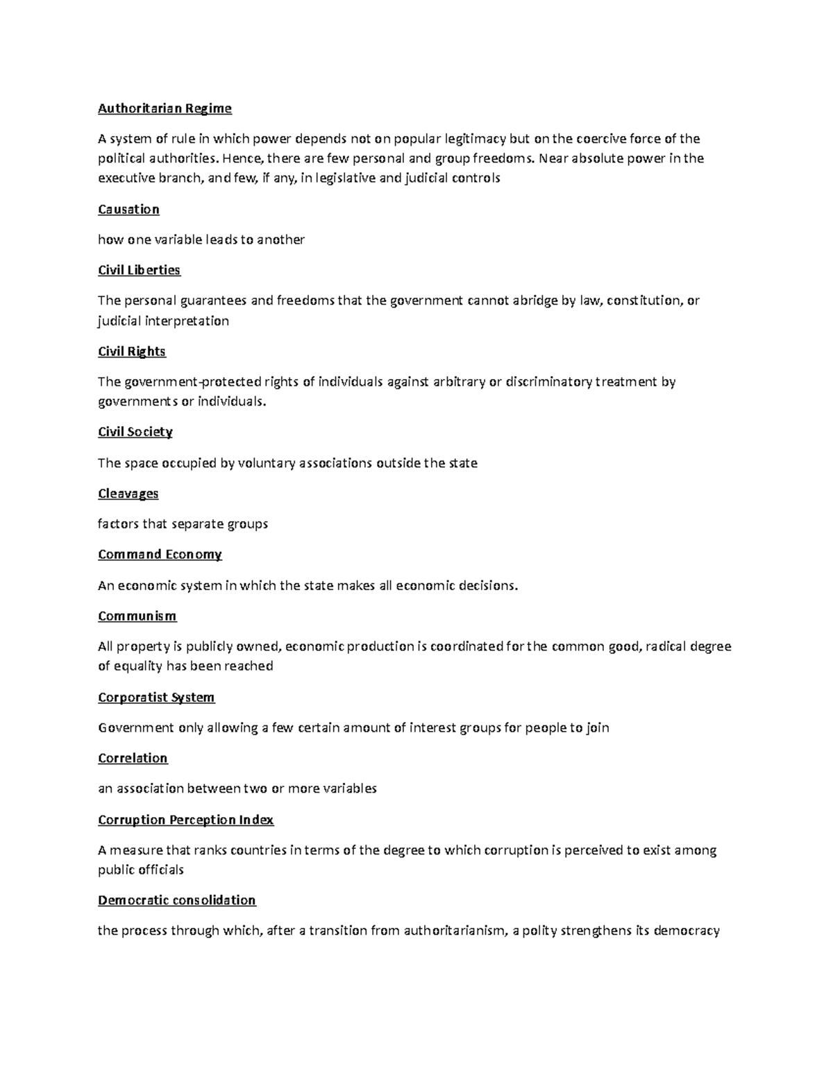 Comparative unit1 - Vocubalary - Authoritarian Regime A system of rule ...