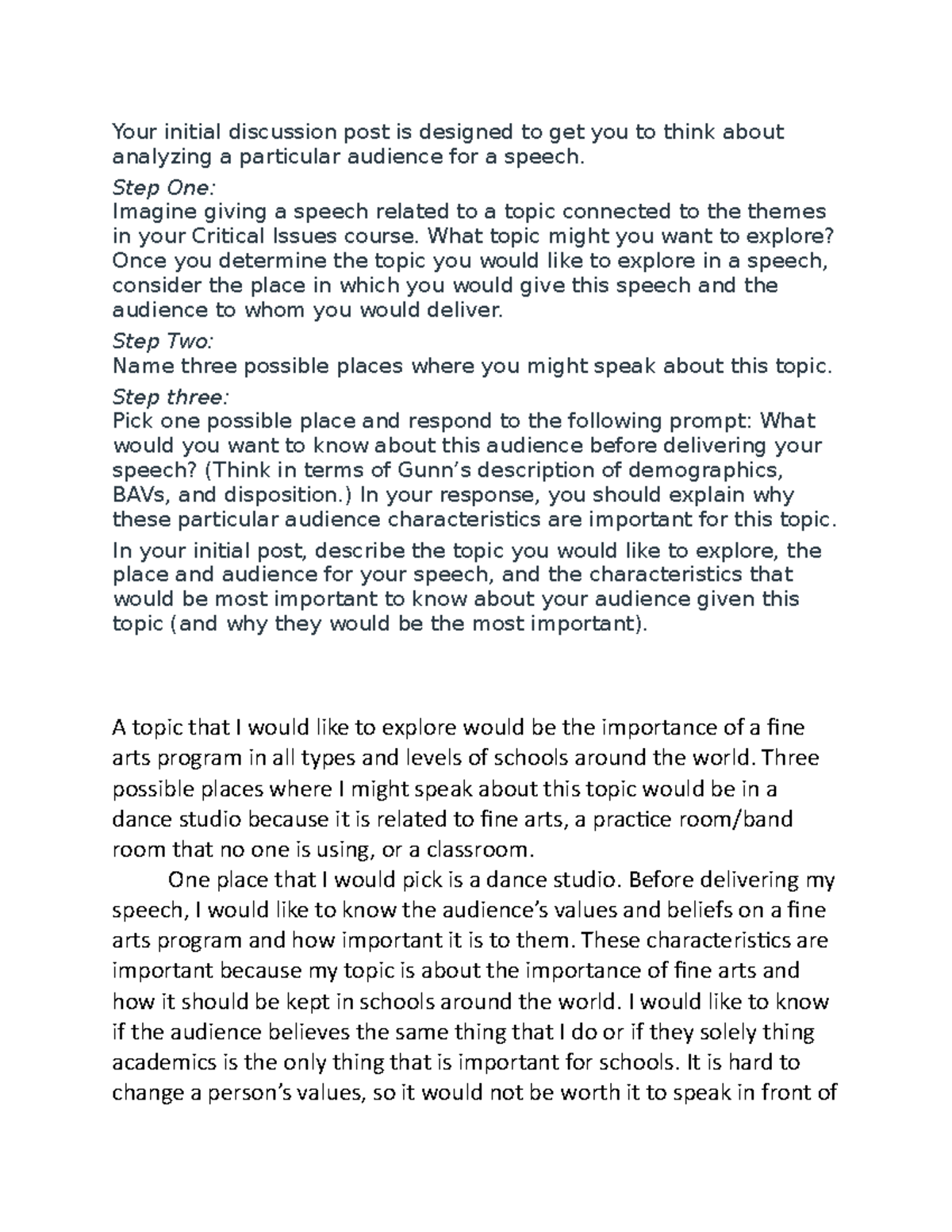 Post #3 - Assignment Post - Your initial discussion post is designed to ...