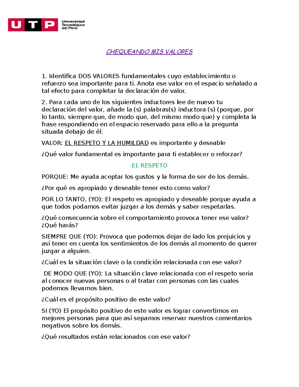 Chequeando MIS Valores - CHEQUEANDO MIS VALORES Identifica DOS VALORES ...