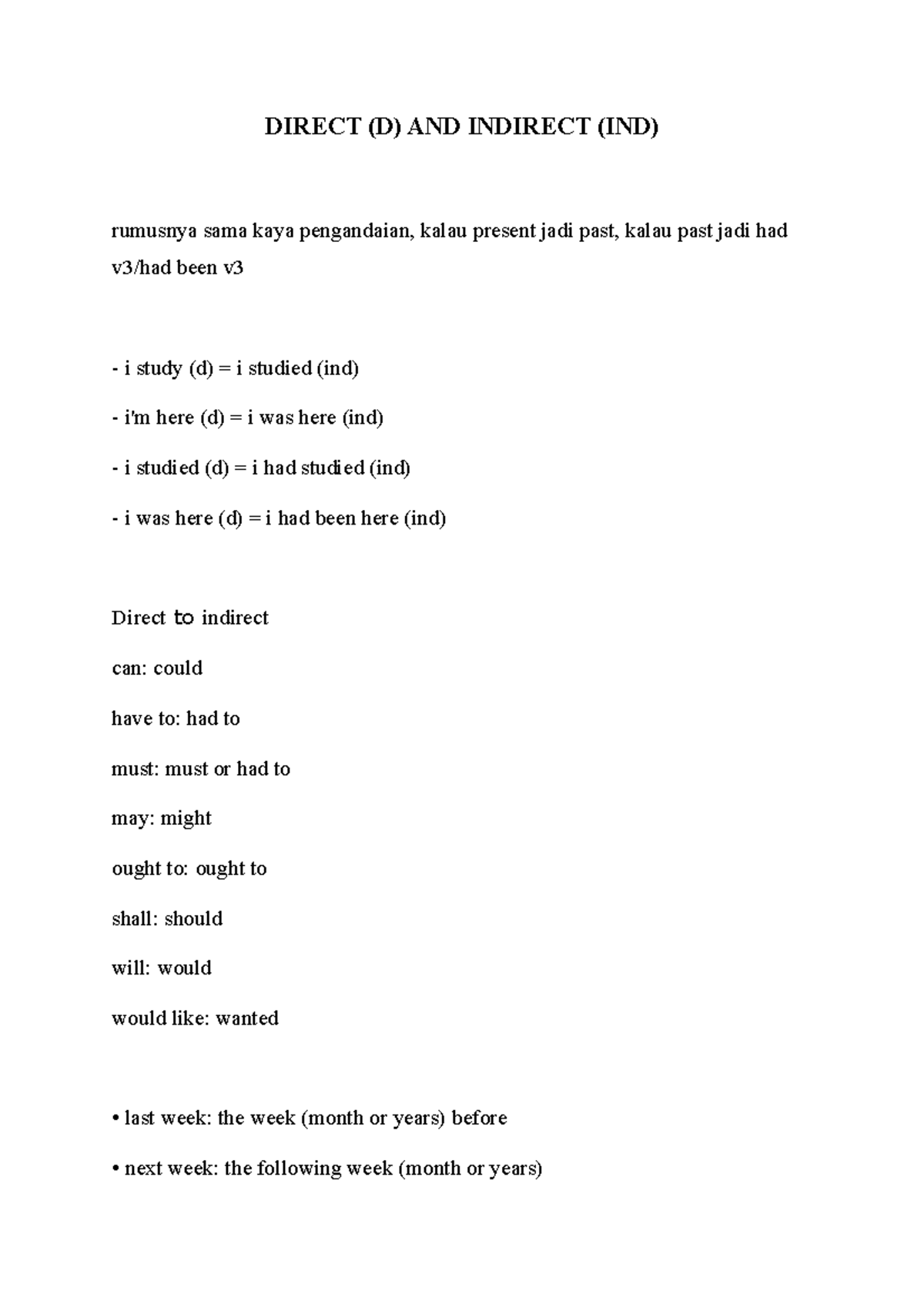 DIRECT (D) AND INDIRECT (IND) - DIRECT (D) AND INDIRECT (IND) rumusnya ...