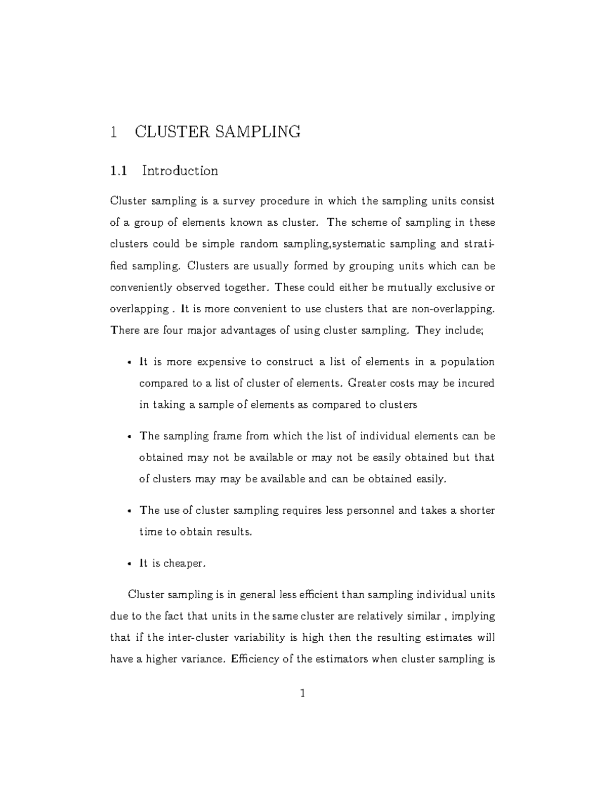 Cluster sampling - Lecture notes 1 for the student - 1 CLUSTER SAMPLING ...