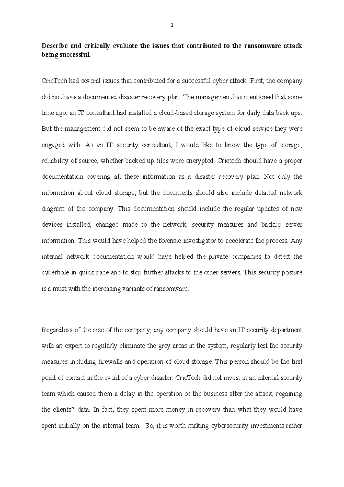 Assignment case study - cyber fundamentals - Describe and critically ...