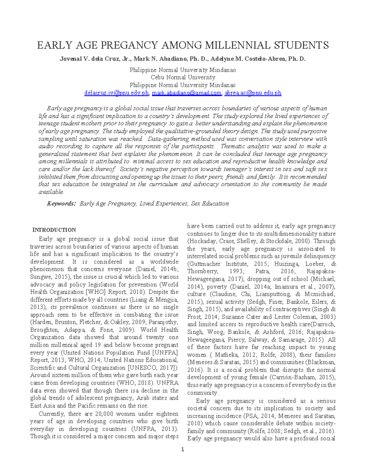 Early AGE Pregancy Among Millennial Students jovenal - EARLY AGE ...