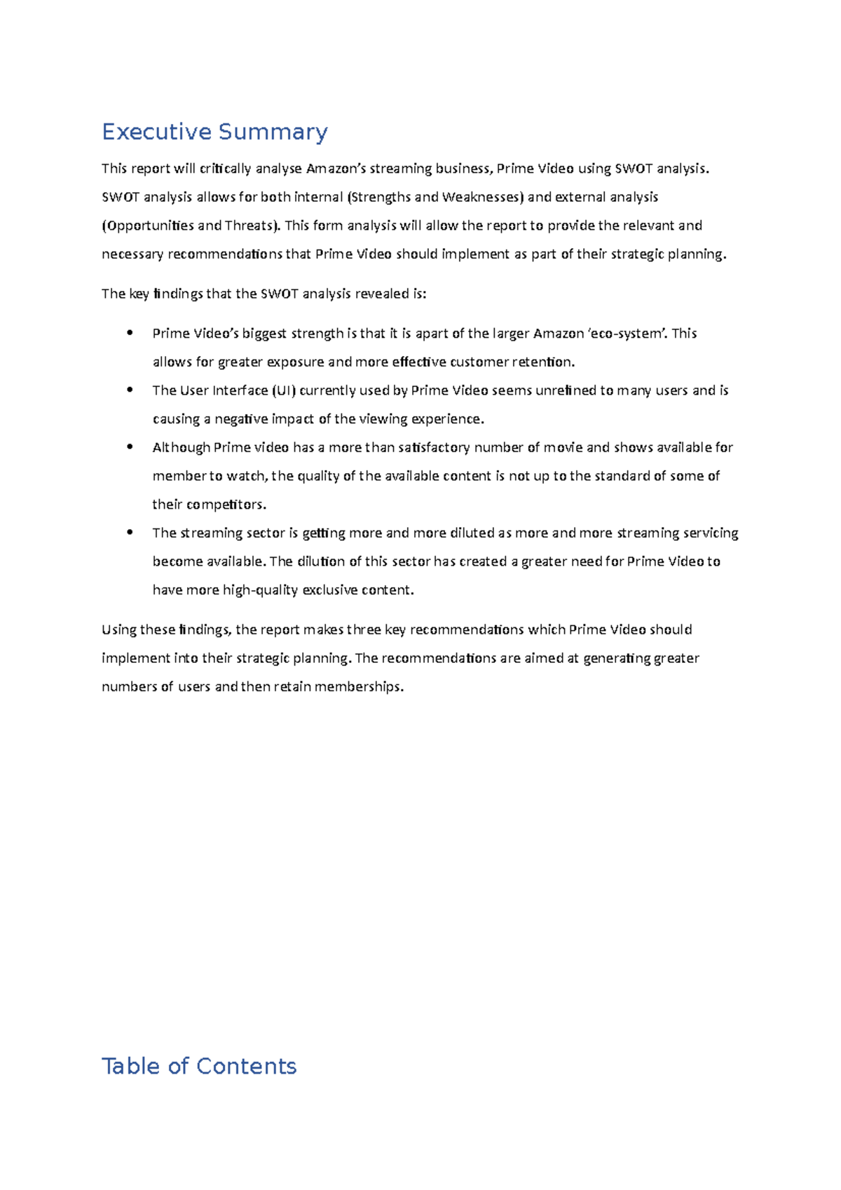 SWOT analysis on Amazon Prime - 21510 - Studocu