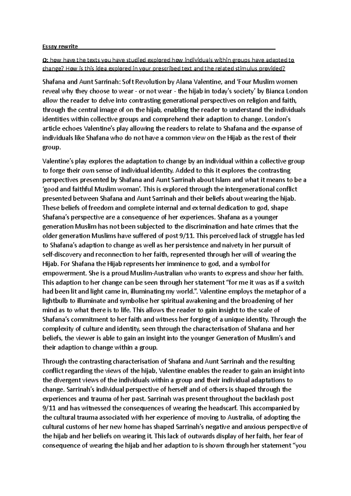 Shafana and Aunt Sarrinah Mod A Essay Examples - Essay rewrite Q: how ...