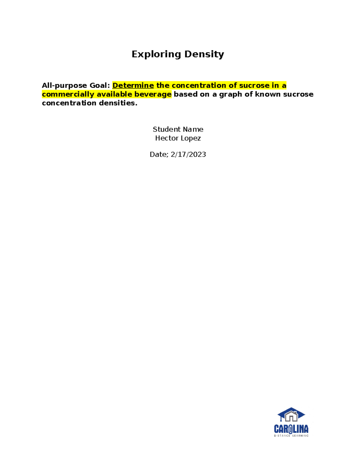 3. Exploring Density Q - preparation work for lab - Exploring Density All-purpose Goal ...