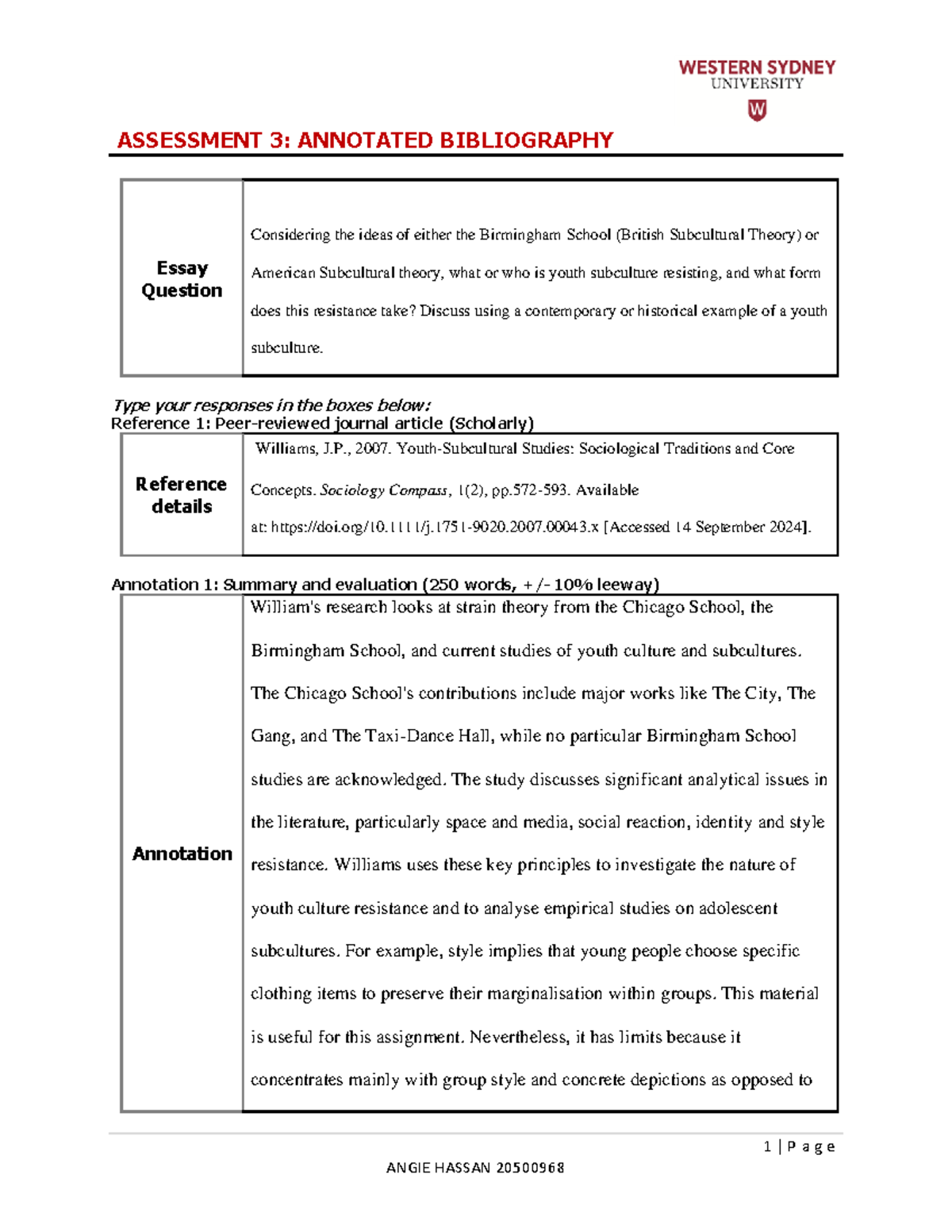 Annotated bibliography - 1 | P a g e ASSESSMENT 3: ANNOTATED ...