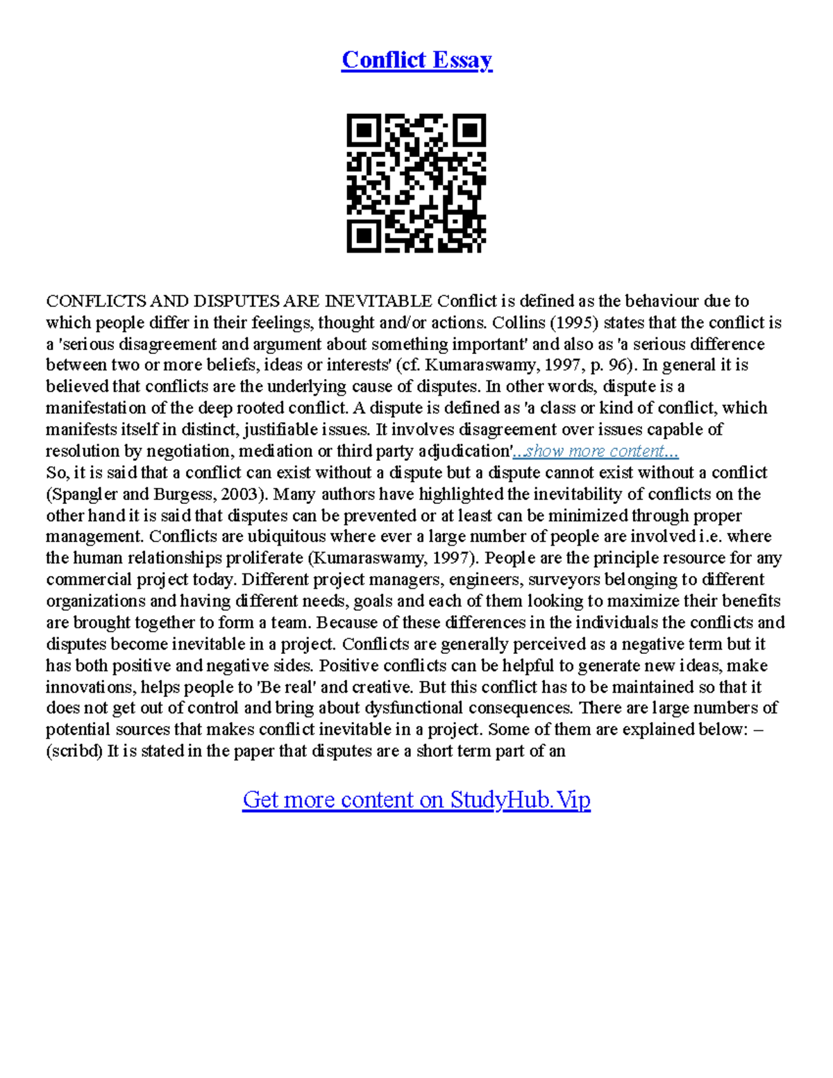 Conflict Essays - Conflict Essay CONFLICTS AND DISPUTES ARE INEVITABLE ...