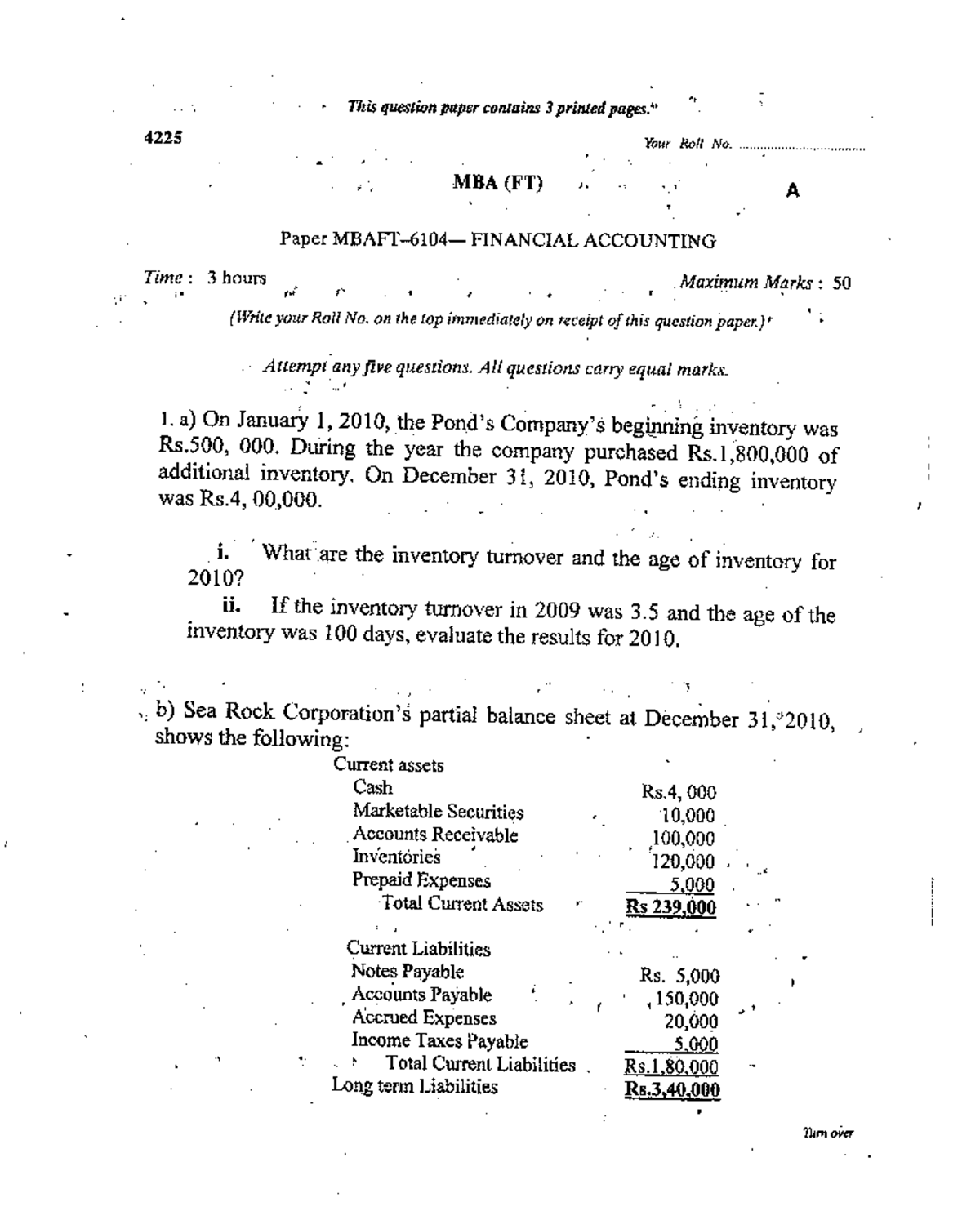 MBA (FT) Paper Mbaft-6104- Financial Accounting - Master in Business ...