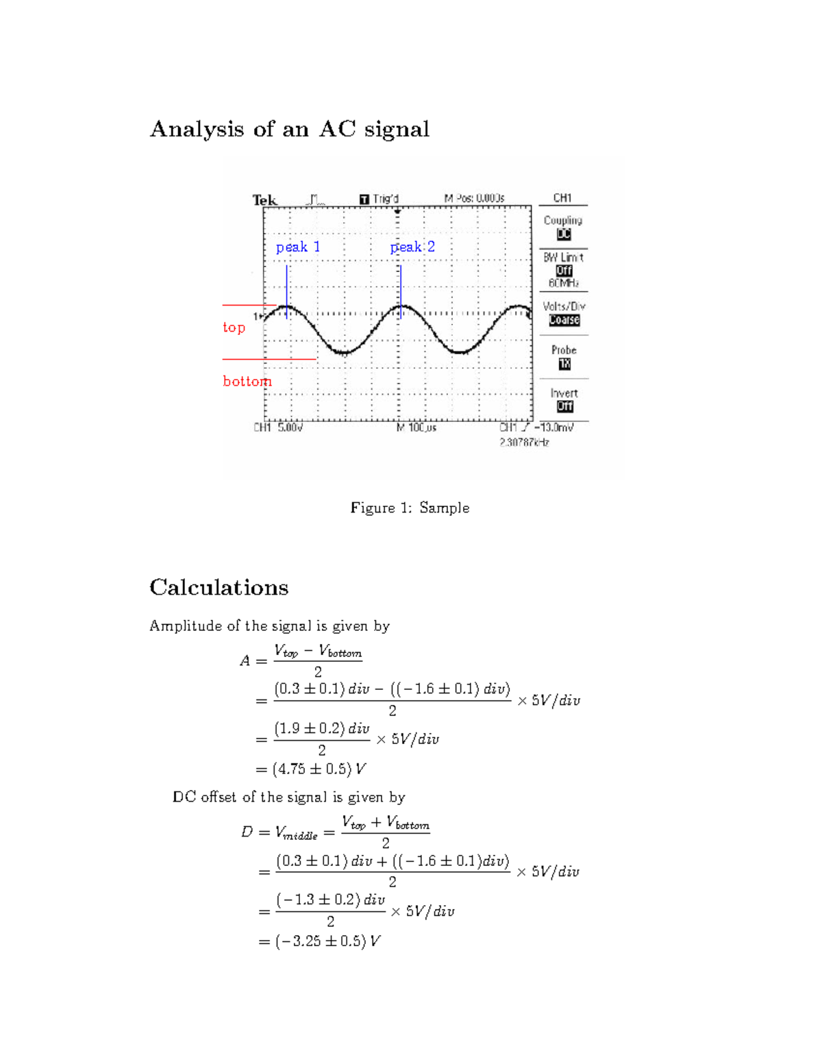 Tutorial work on Analysis of an ac signal , calculation and ...