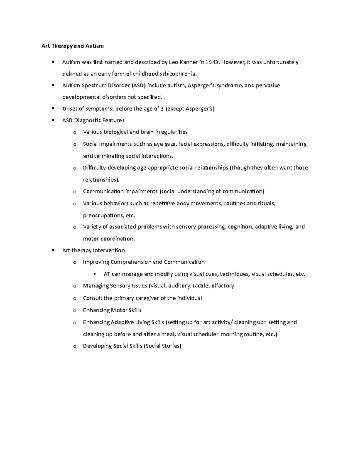 Art Therapy and Autism - in-class lecture notes - Art Therapy and ...