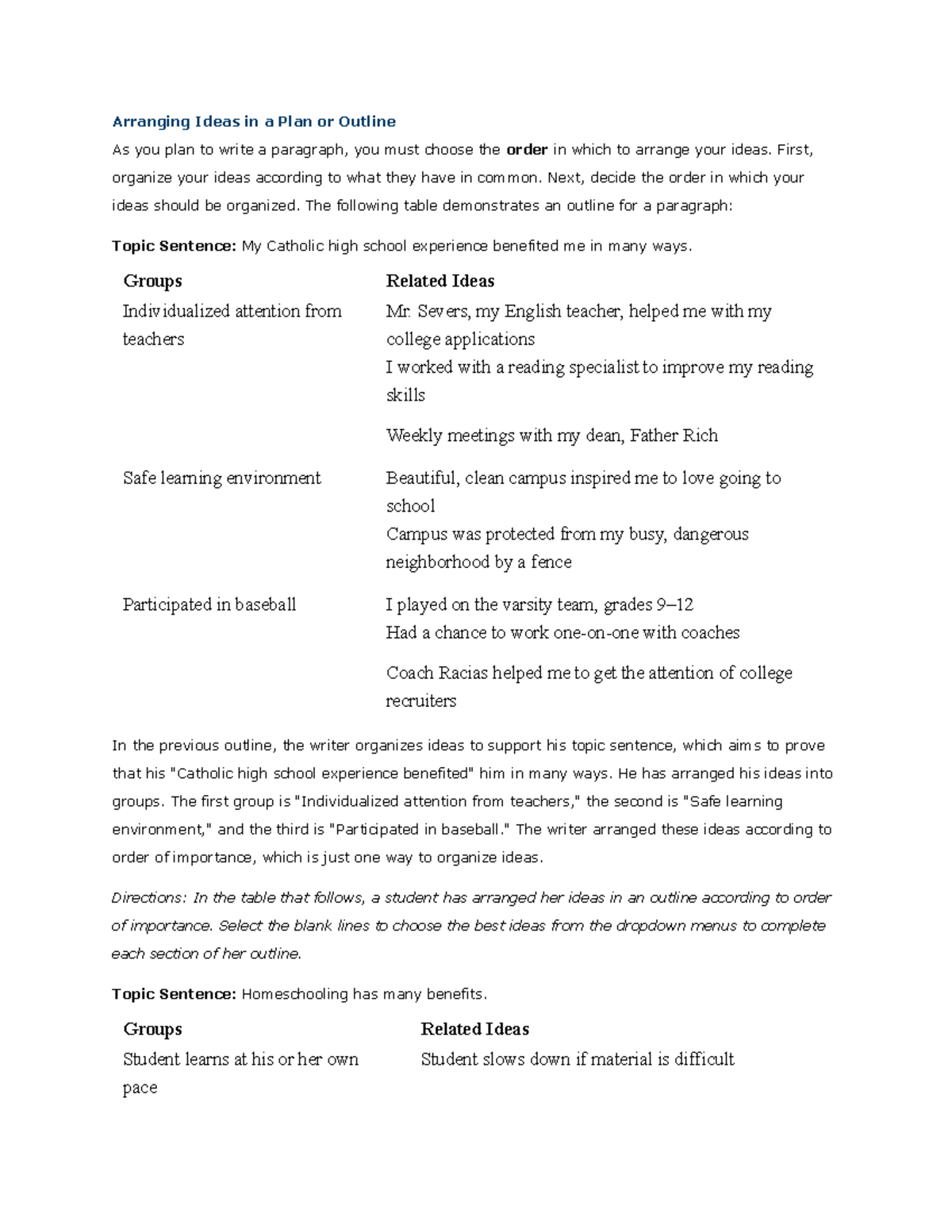 Arranging Ideas in a Plan or Outline - First, organize your ideas ...