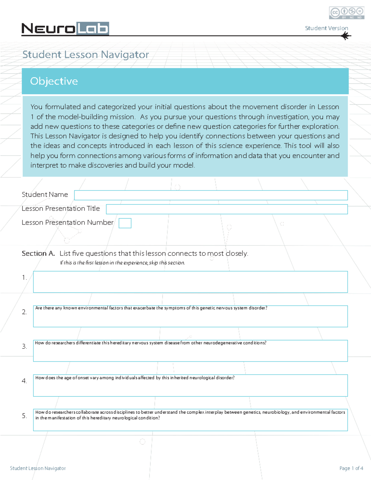 Neuro Student Lesson Navigator - Objective Student Version You ...