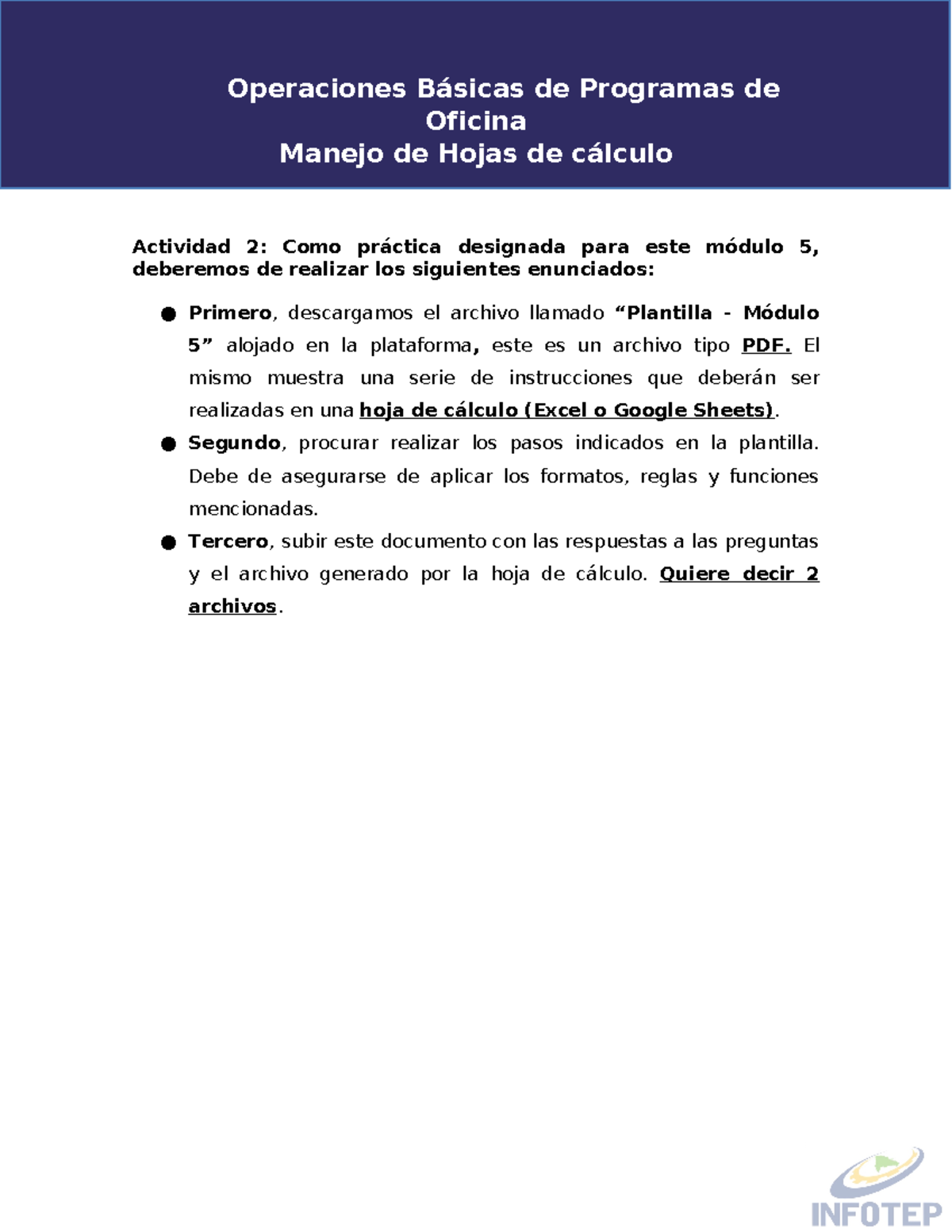 Actividad 2 - Modulo 5 - Operaciones Básicas de Programas de Oficina Manejo de Hojas de cálculo ...