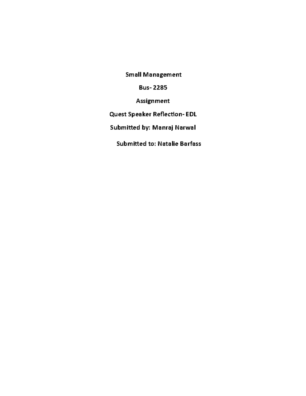 Small Management EDL - it is a practice and helpful assignment for ...