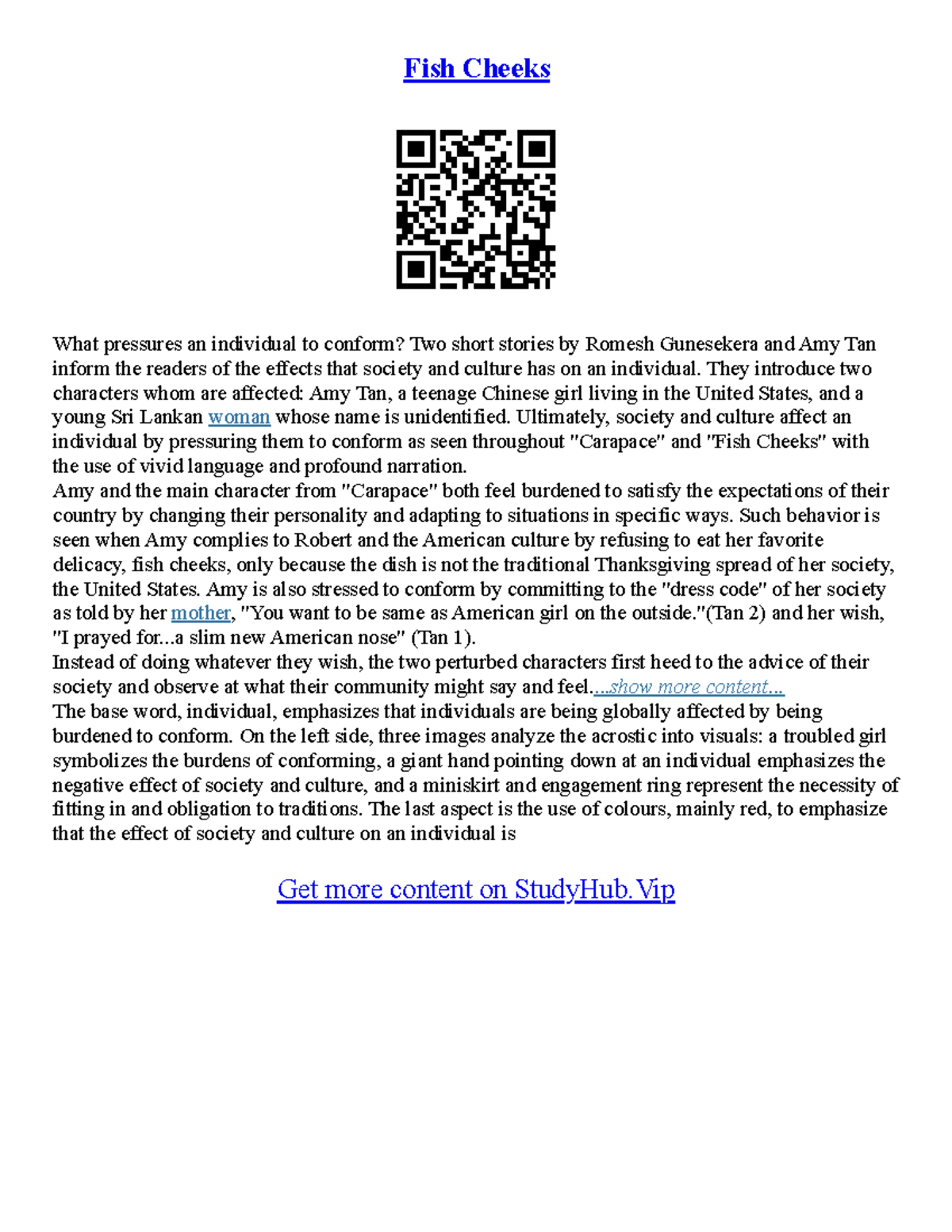 Fish Cheeks Essay - Fish Cheeks What pressures an individual to conform ...